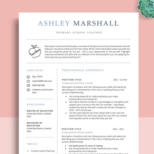 Teacher Resume Template for Word & Google Docs Teacher CV - Etsy