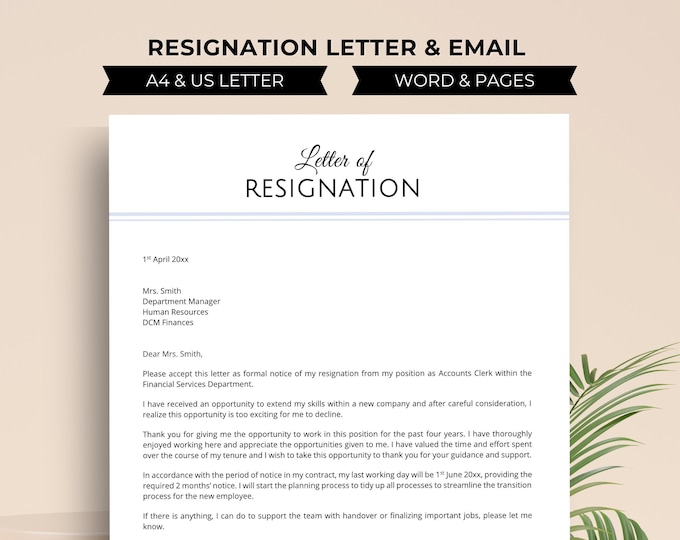 Professional Resignation Letter Template, Notice Letter, Letter of ...