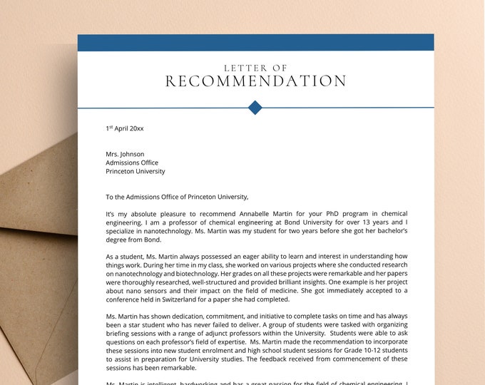 Letter of Recommendation for a High School Student, College Admission ...