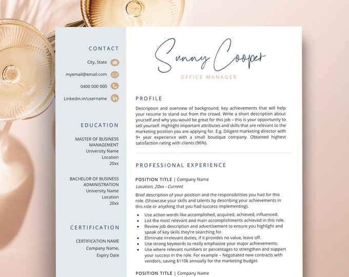 Office Manager Resume Template for Word, Marketing Resume, Marketing CV ...