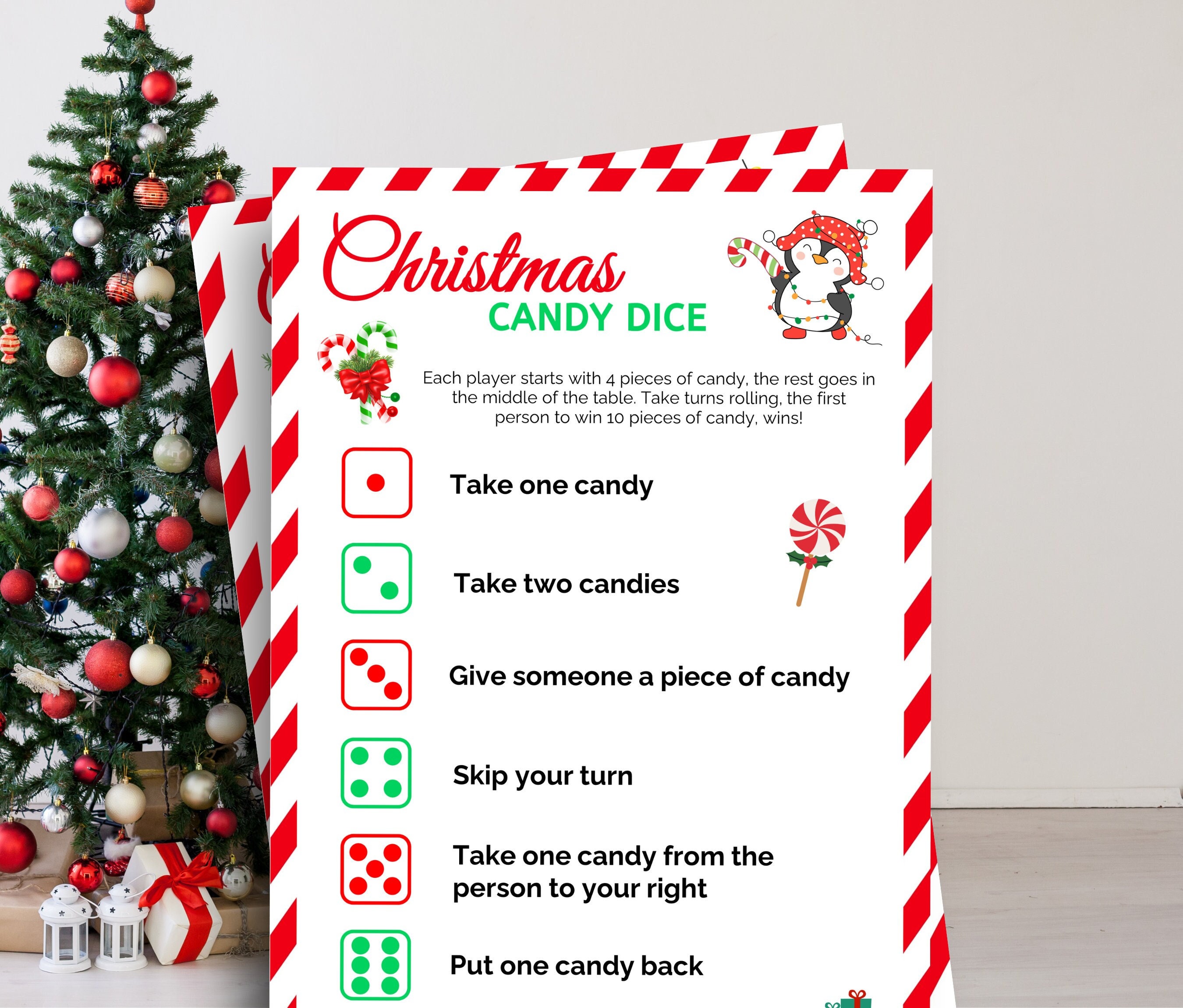 Christmas Candy Dice Game, Printable Christmas Game, Christmas Party ...
