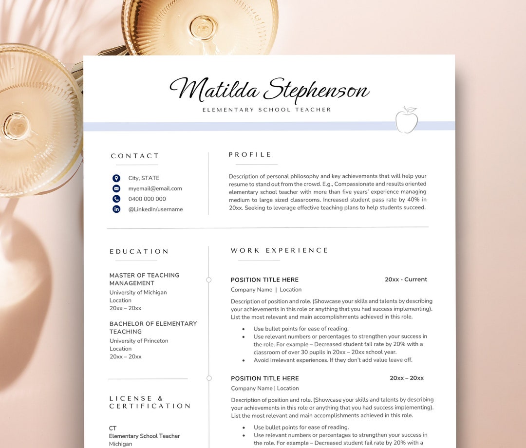 Educator Resume Template CV Template Teacher Teaching Resume - Etsy