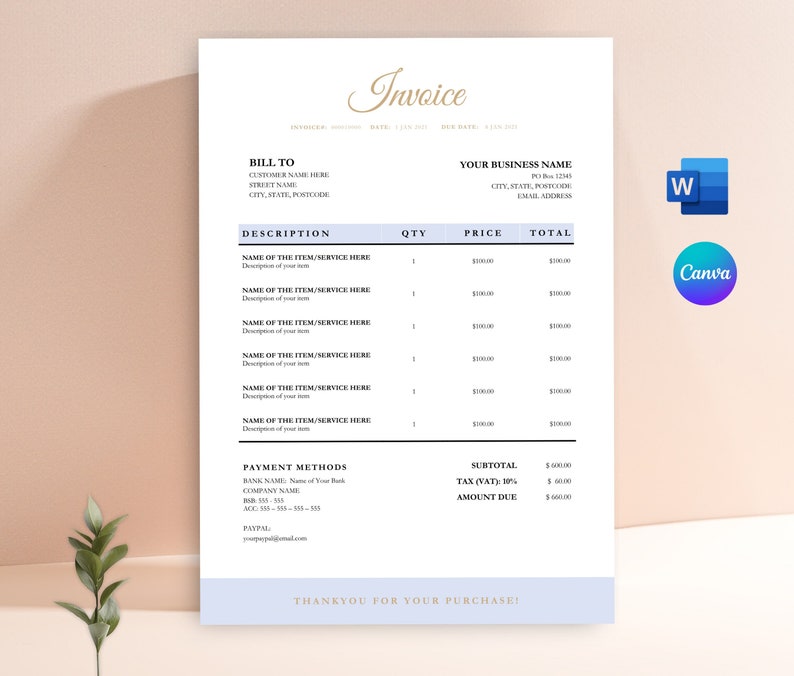 Digital Invoice Template Invoice Template for Small Business - Etsy
