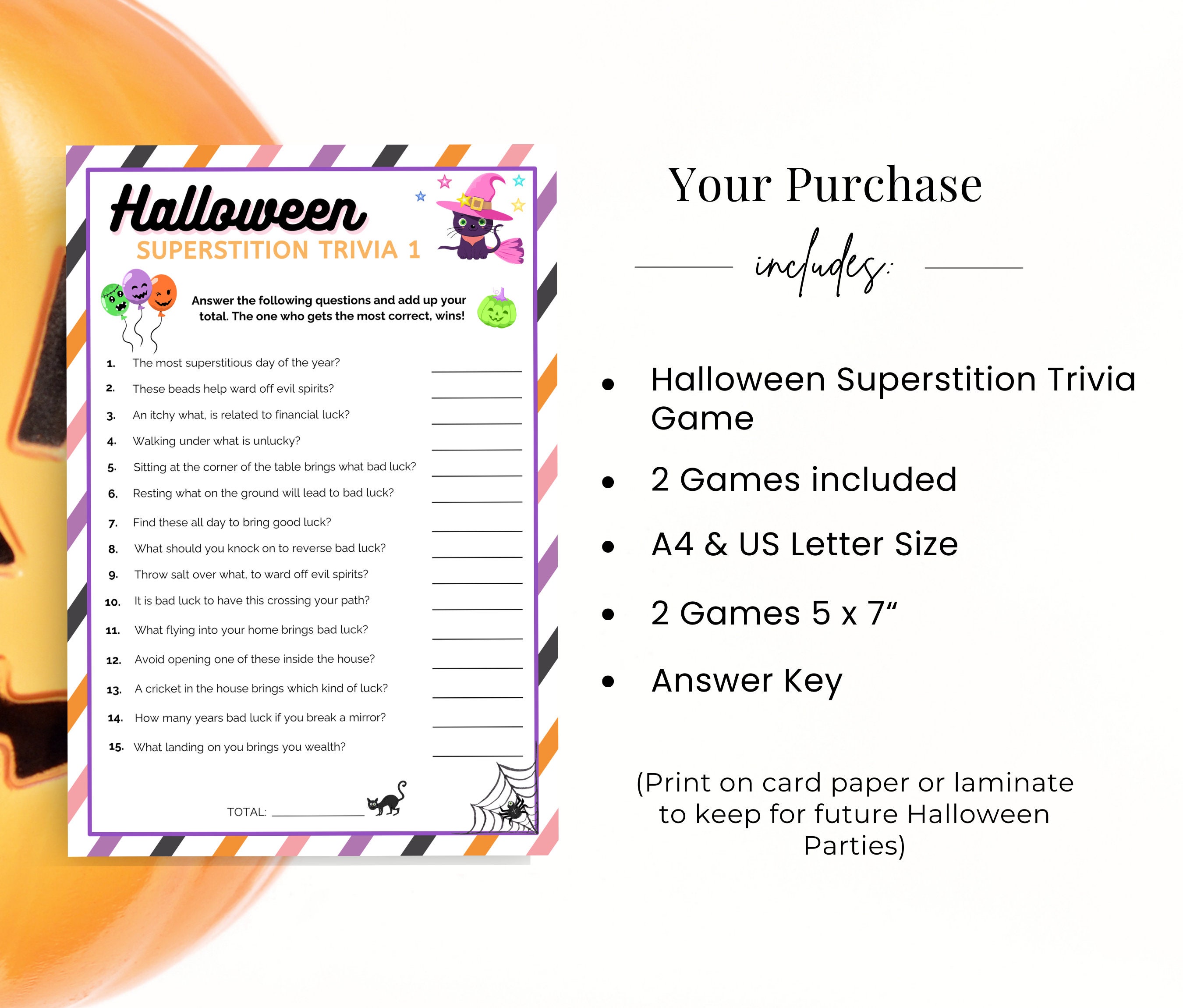 Superstition Trivia Halloween Party Game, Halloween Superstition Trivia ...