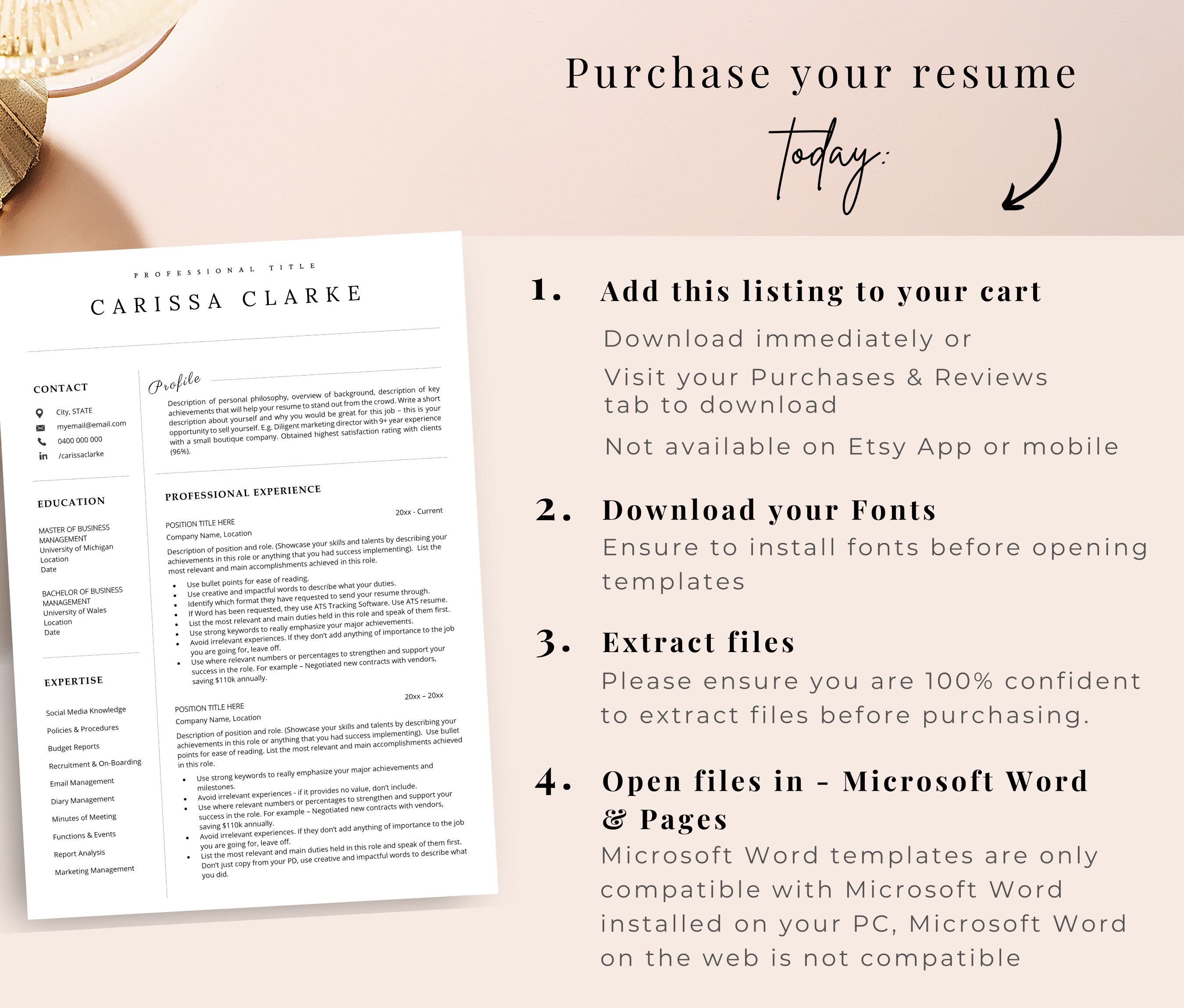 Modern Resume Template for Word, Professional Resume, Manager Resume ...