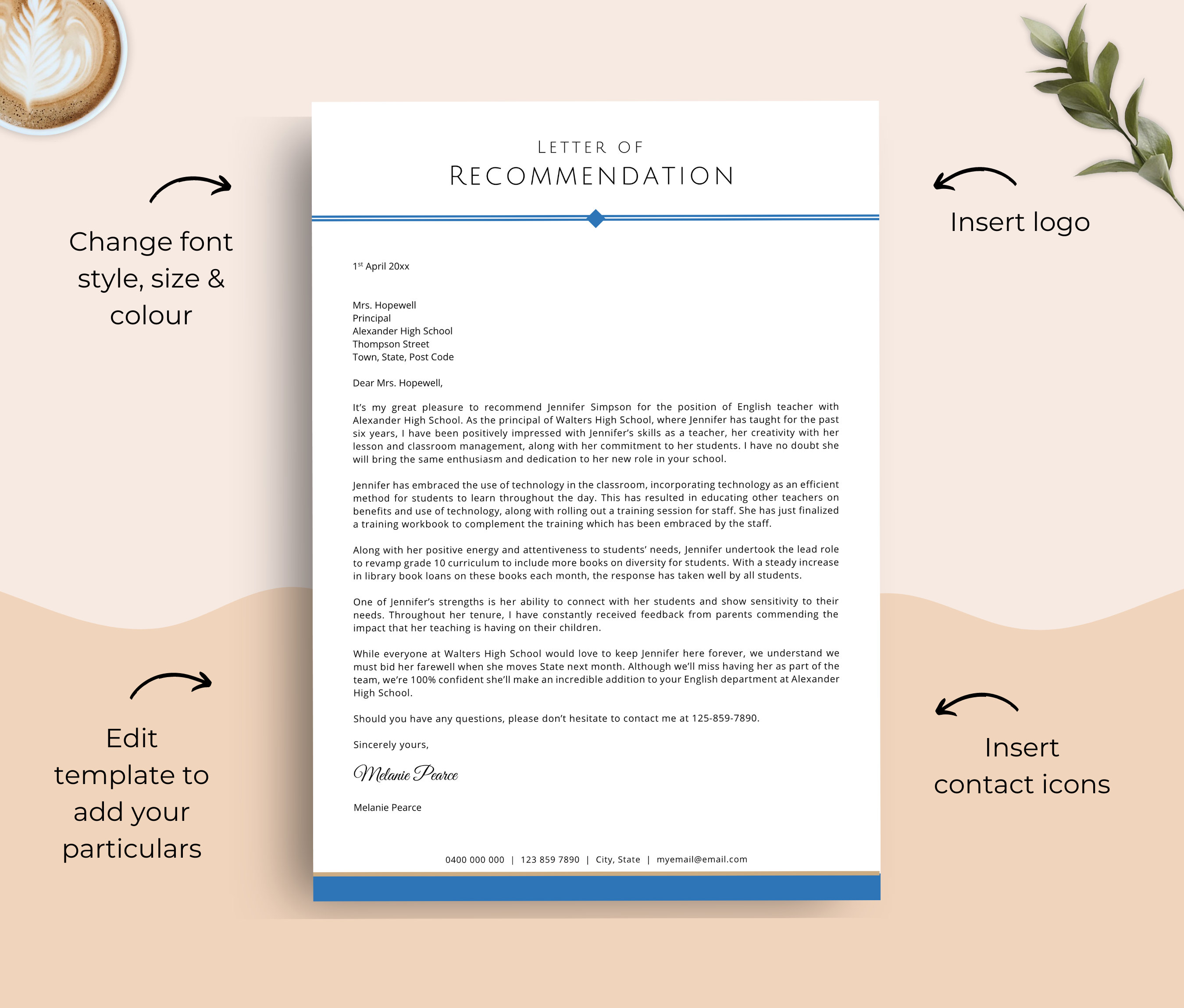 Letter of Recommendation Template, Reference Letter for a Teacher, MS ...