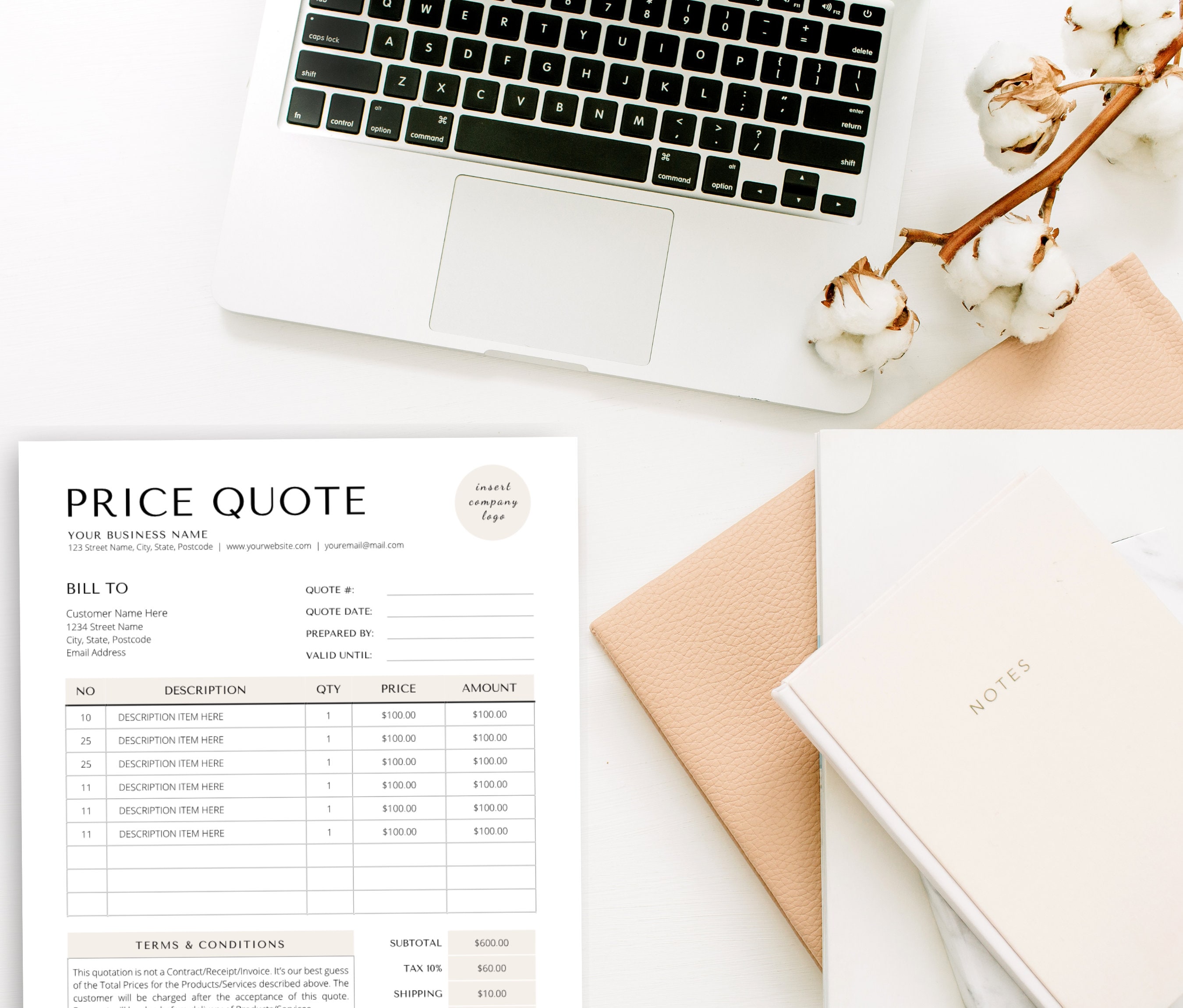Price Quote Template, Job Estimate Form, Quotation Template, Printable ...