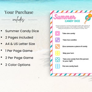 Summer Candy Dice Game, Printable Summer Game, Summer Party Games, Pool ...