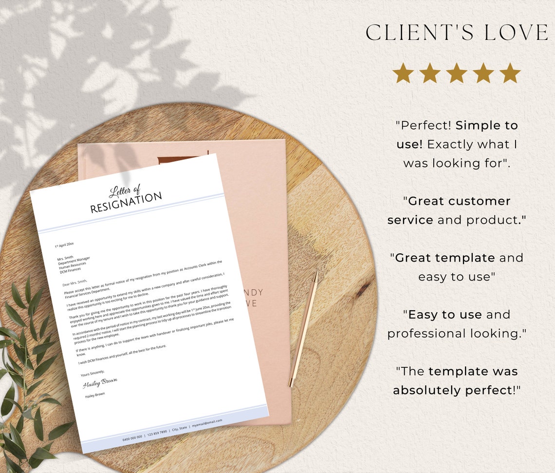 Professional Resignation Letter Template, Notice Letter, Letter of ...