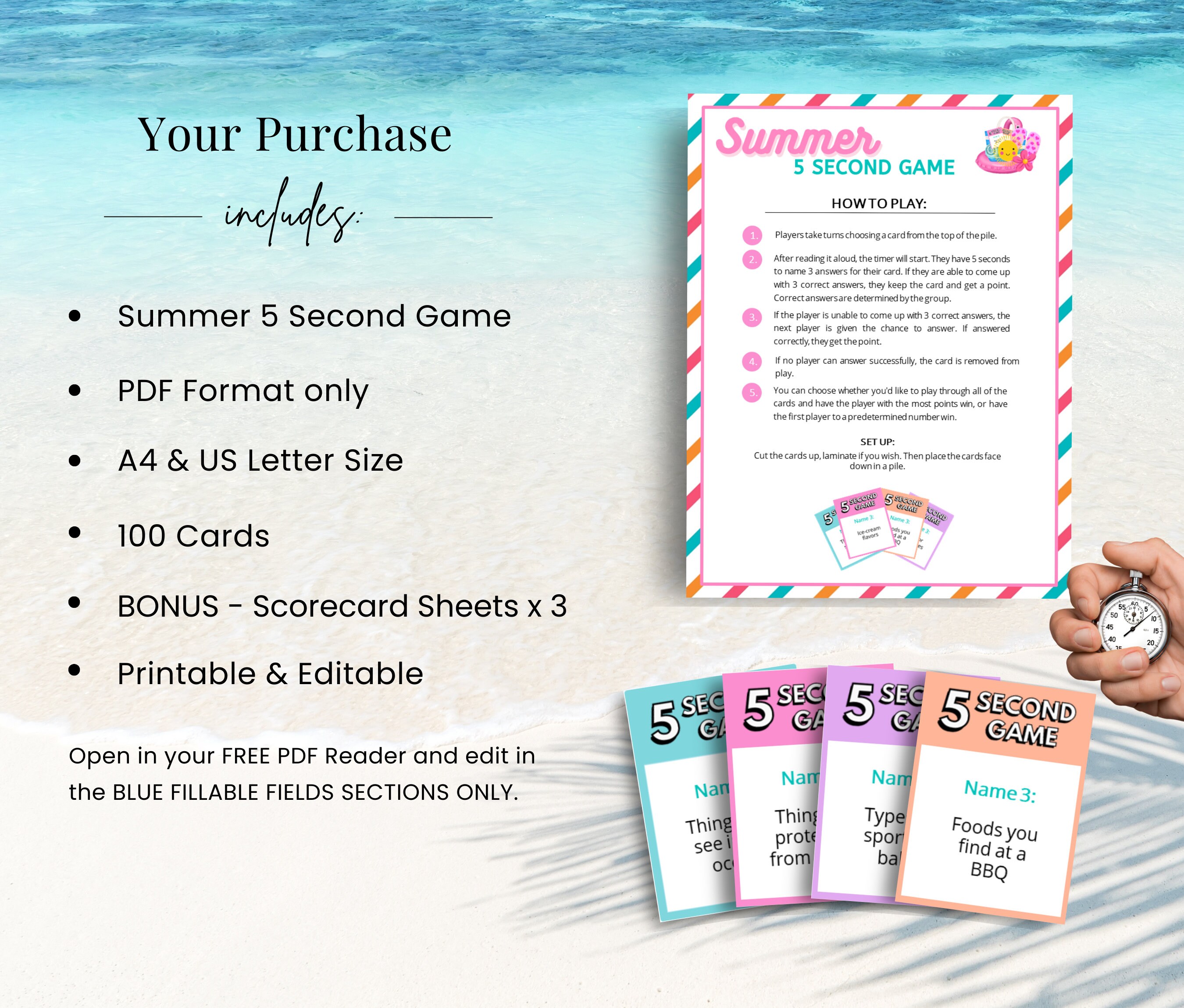 Summer Games, 5 Second Game, Summer Party Games for Kids, Adult Party ...