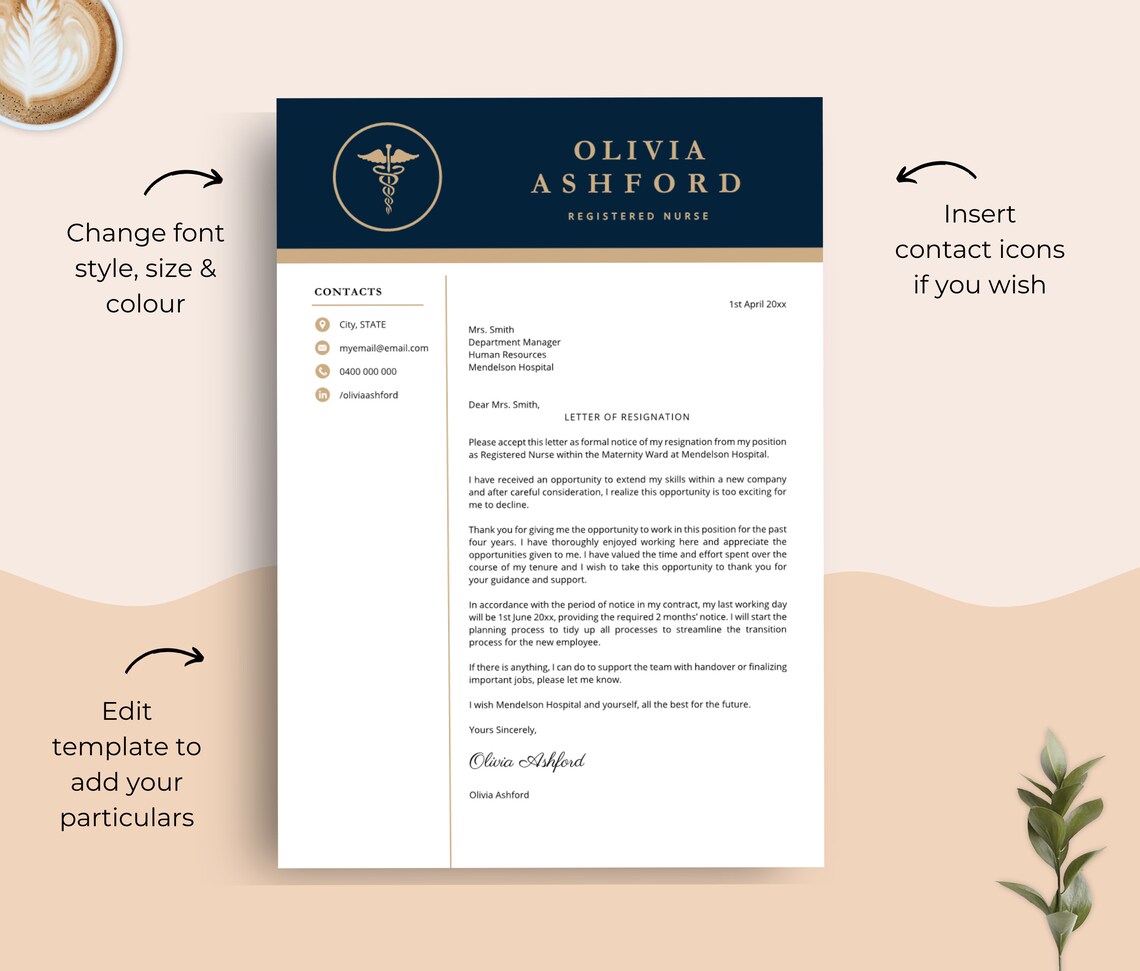 Resignation Template, Letter of Resignation, Notice Letter, Resignation ...