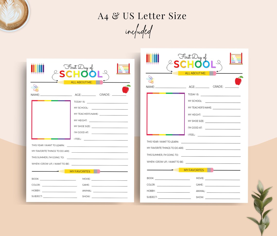 First Day of School Printable, Back to School Questionnaire, Last Day ...