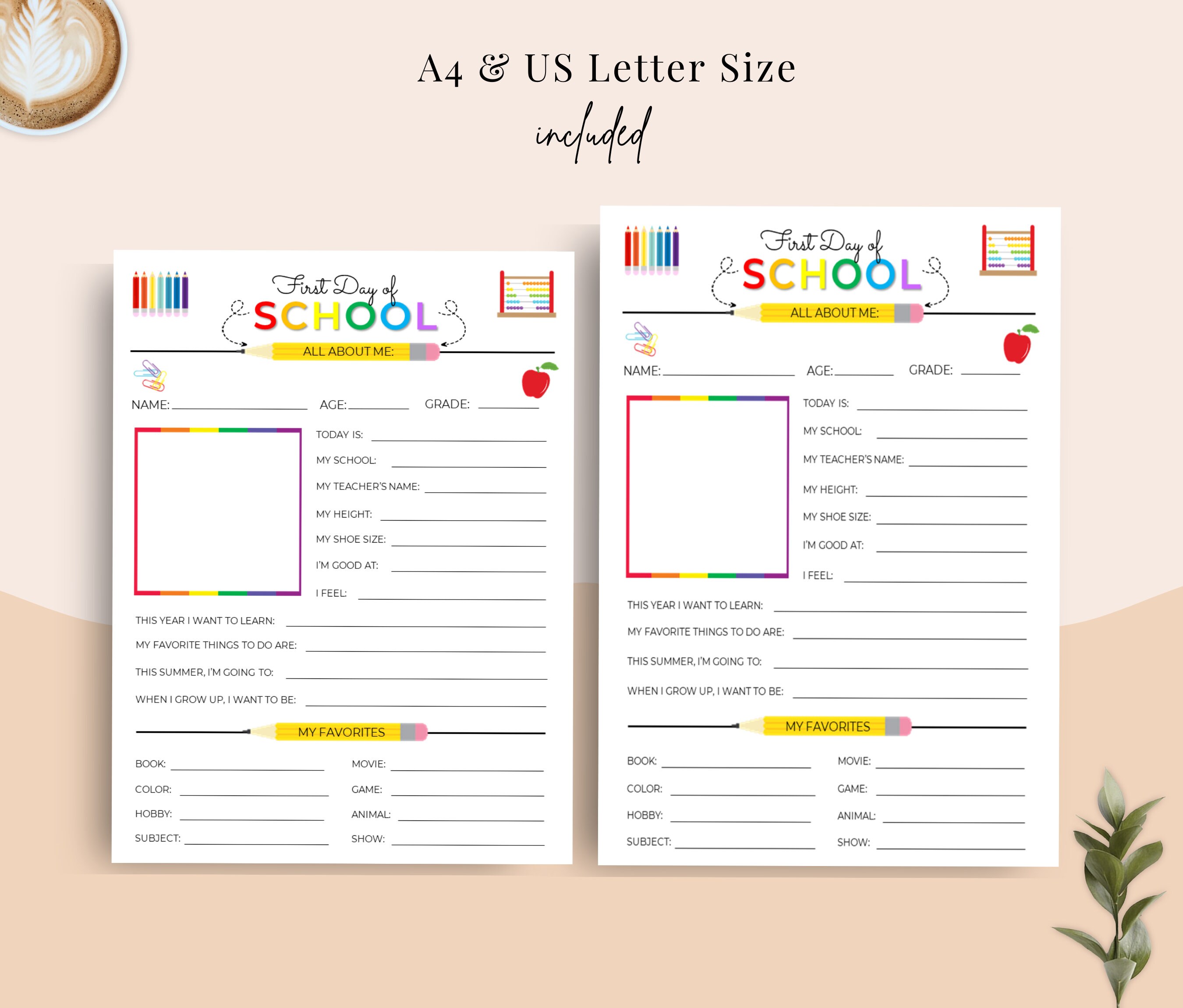 First Day of School Printable, Back to School Questionnaire, Last Day ...