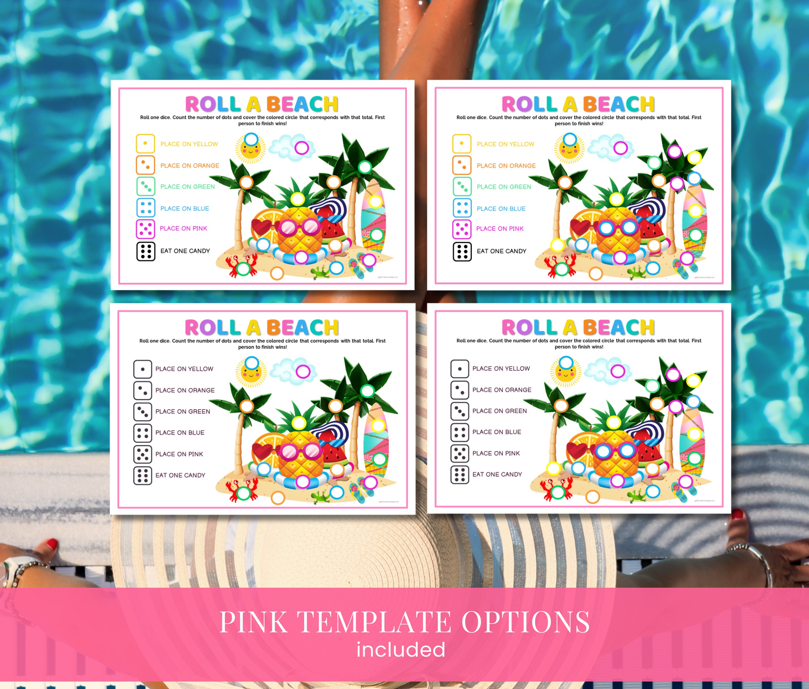 Summer Roll A Beach Game, Printable Roll Dice Game, Dice Game for Kids ...
