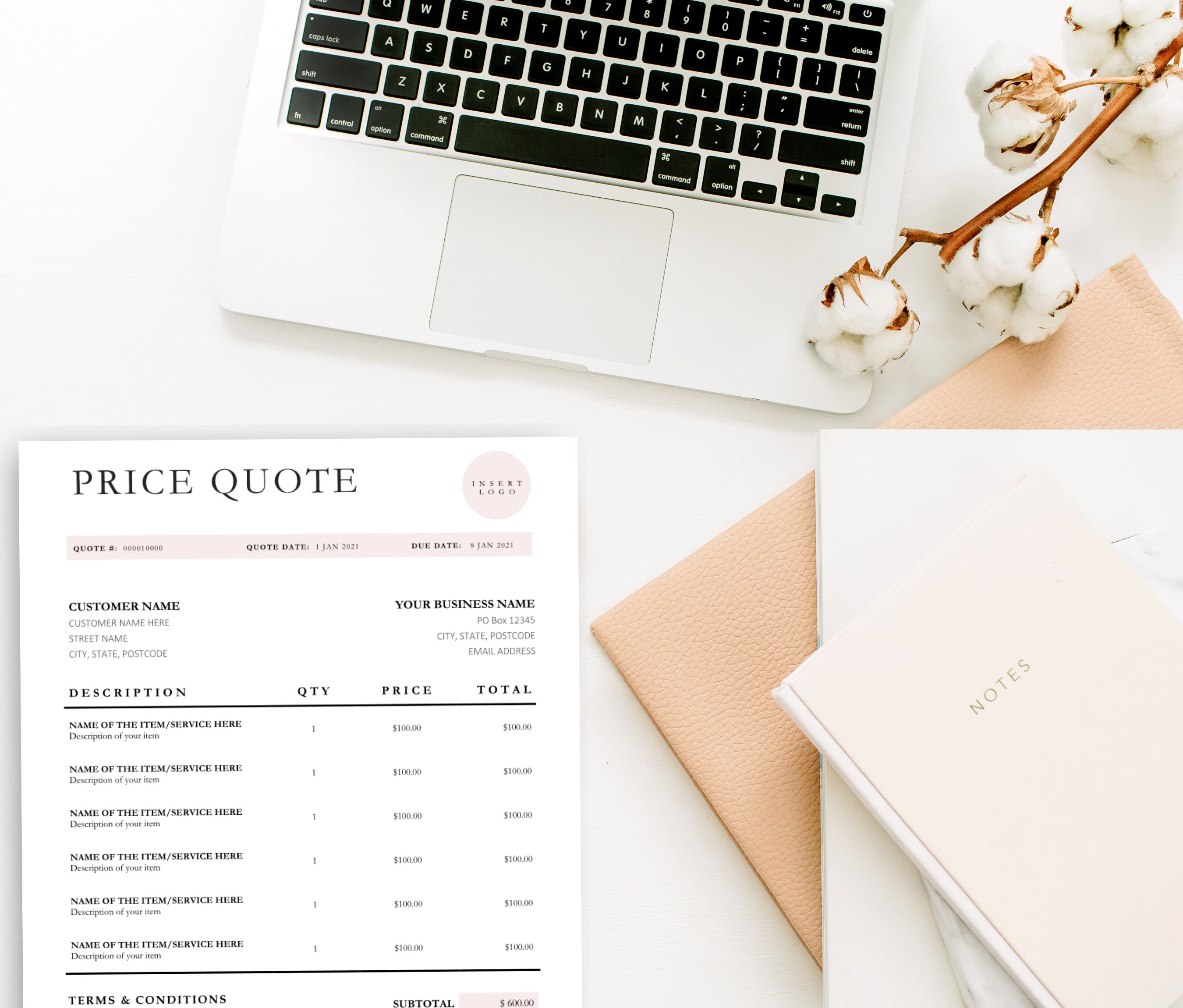 Price Quotation Template, Job Estimate Form, Editable Quotation ...