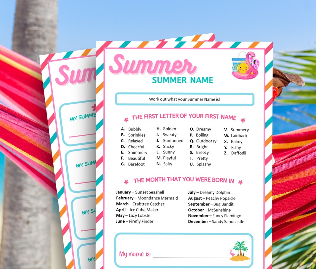 What's Your Summer Break Name, Summer Name Game, Summer Activities ...