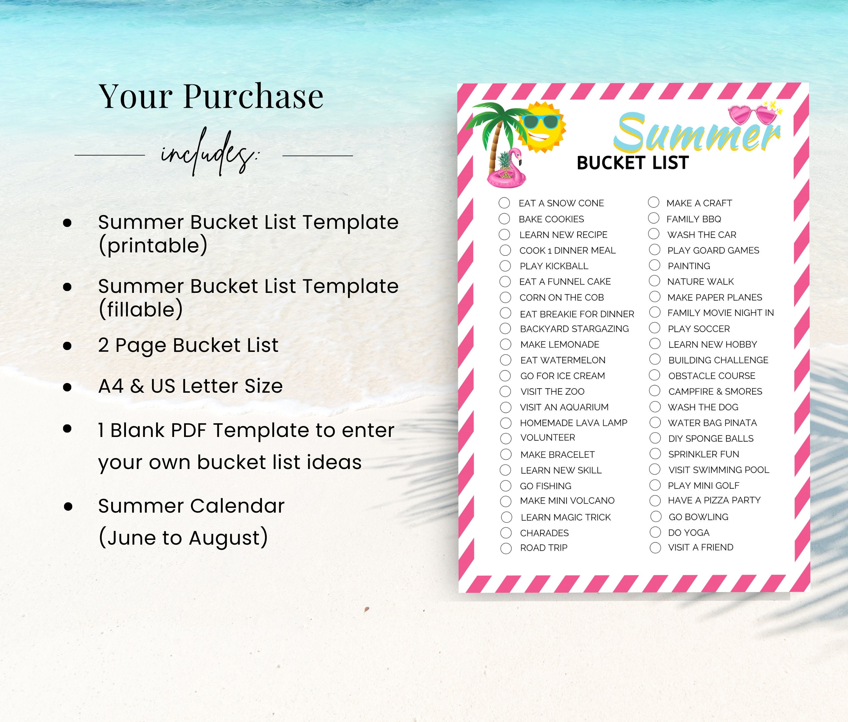 Summer Bucket List Printable Summer to Do List, Fun Summer Activity ...