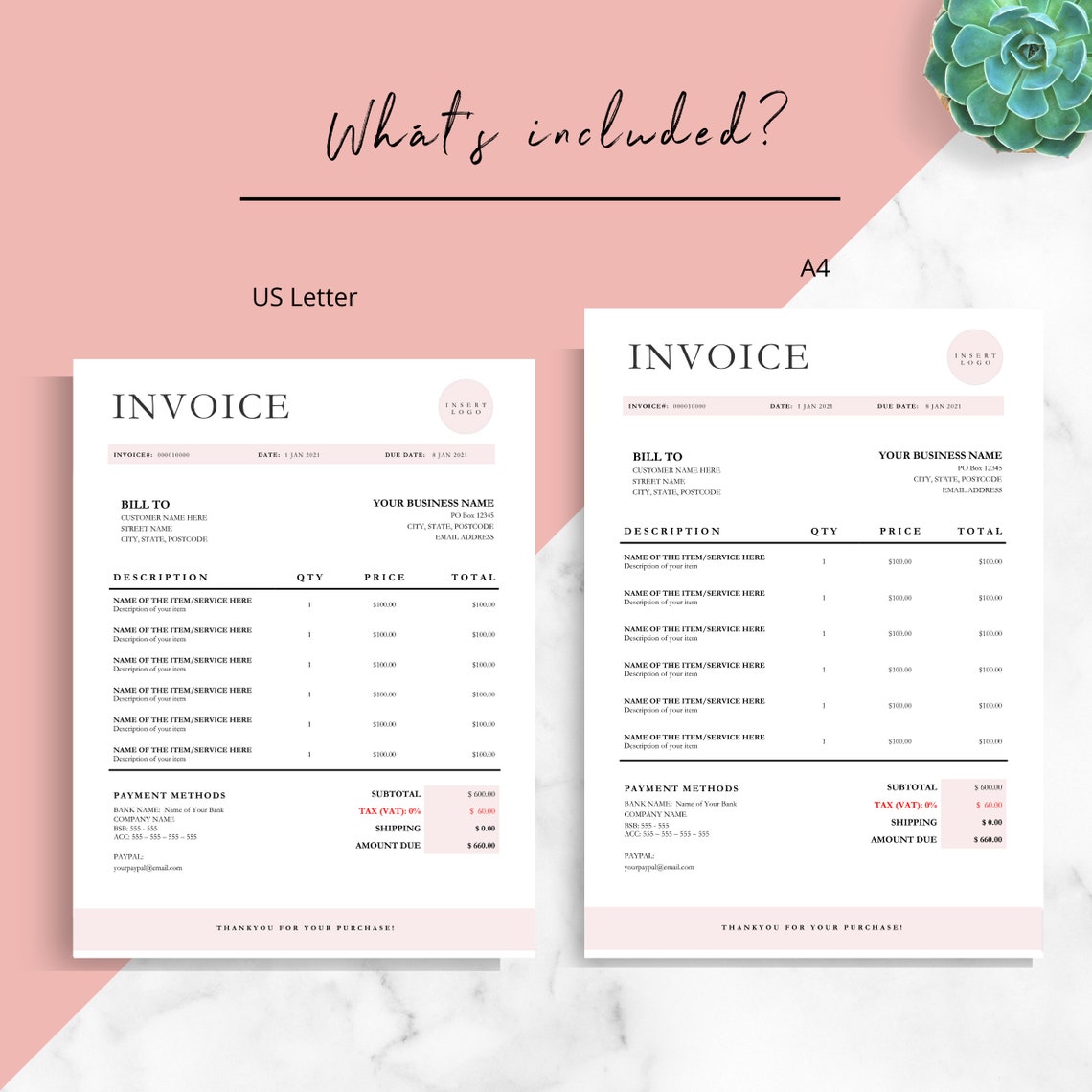 Invoice Template for Word & Google Docs Invoice Template - Etsy