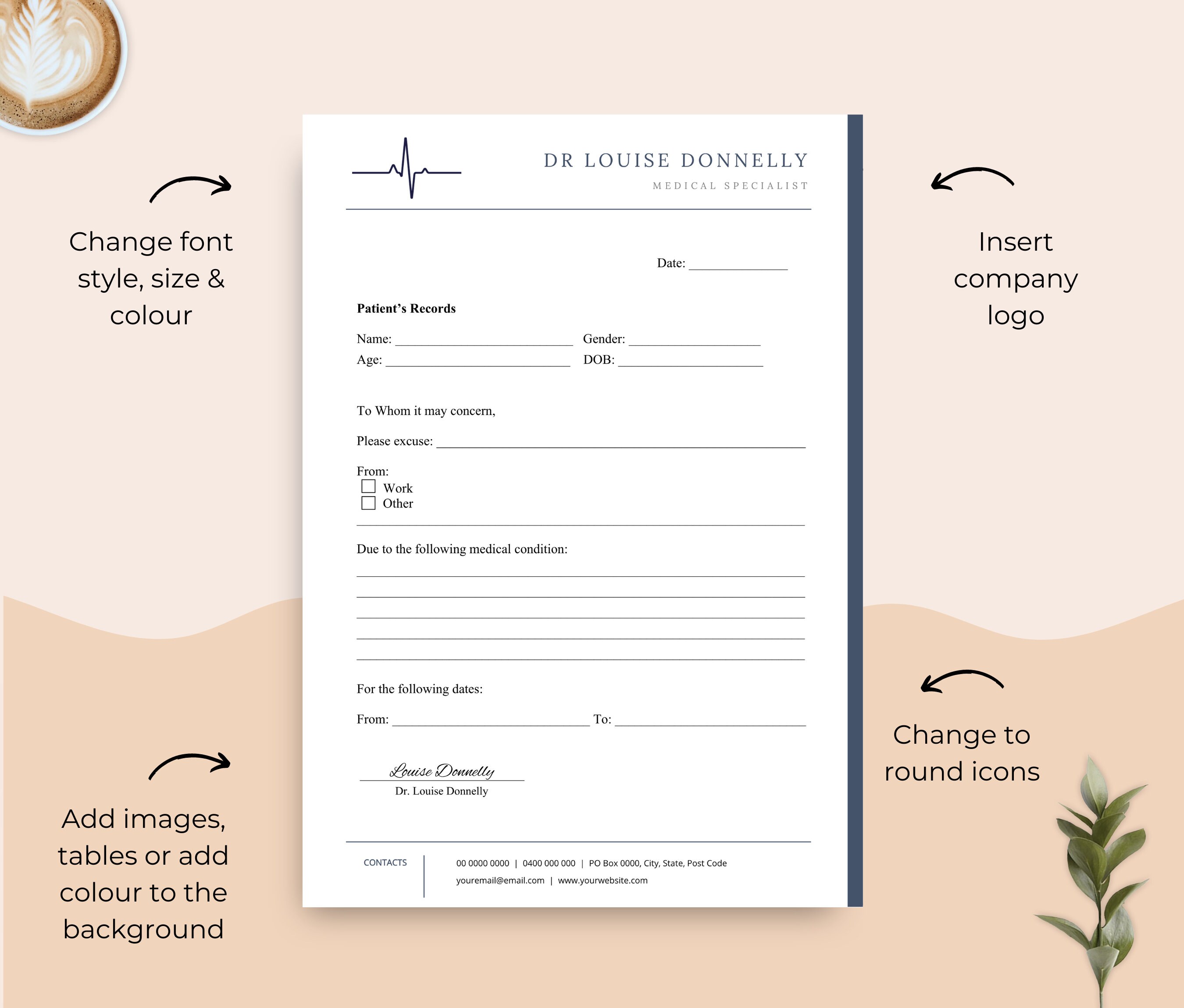 Doctors Excuse Template, Doctors Excuse for Work, Doctors Note, Medical ...