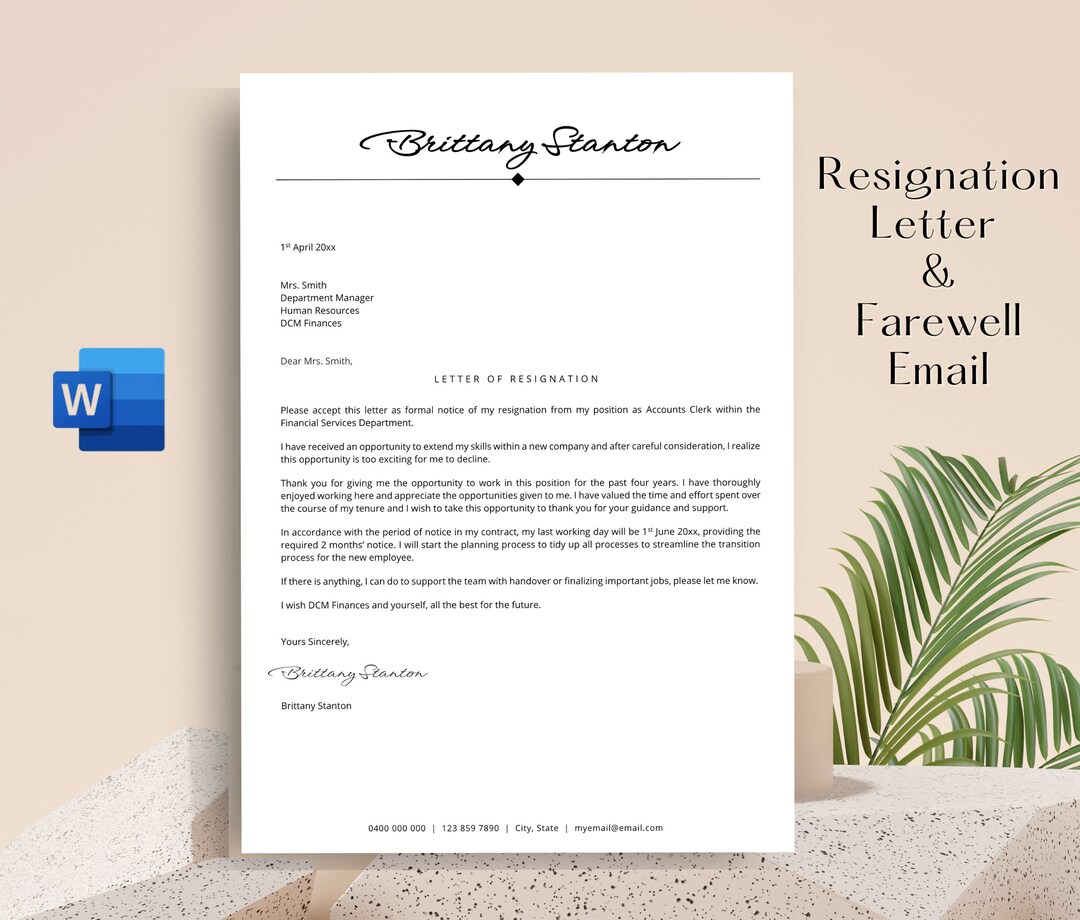Letter of Resignation, Resignation Letter Template, MS Word & Pages, 2 ...