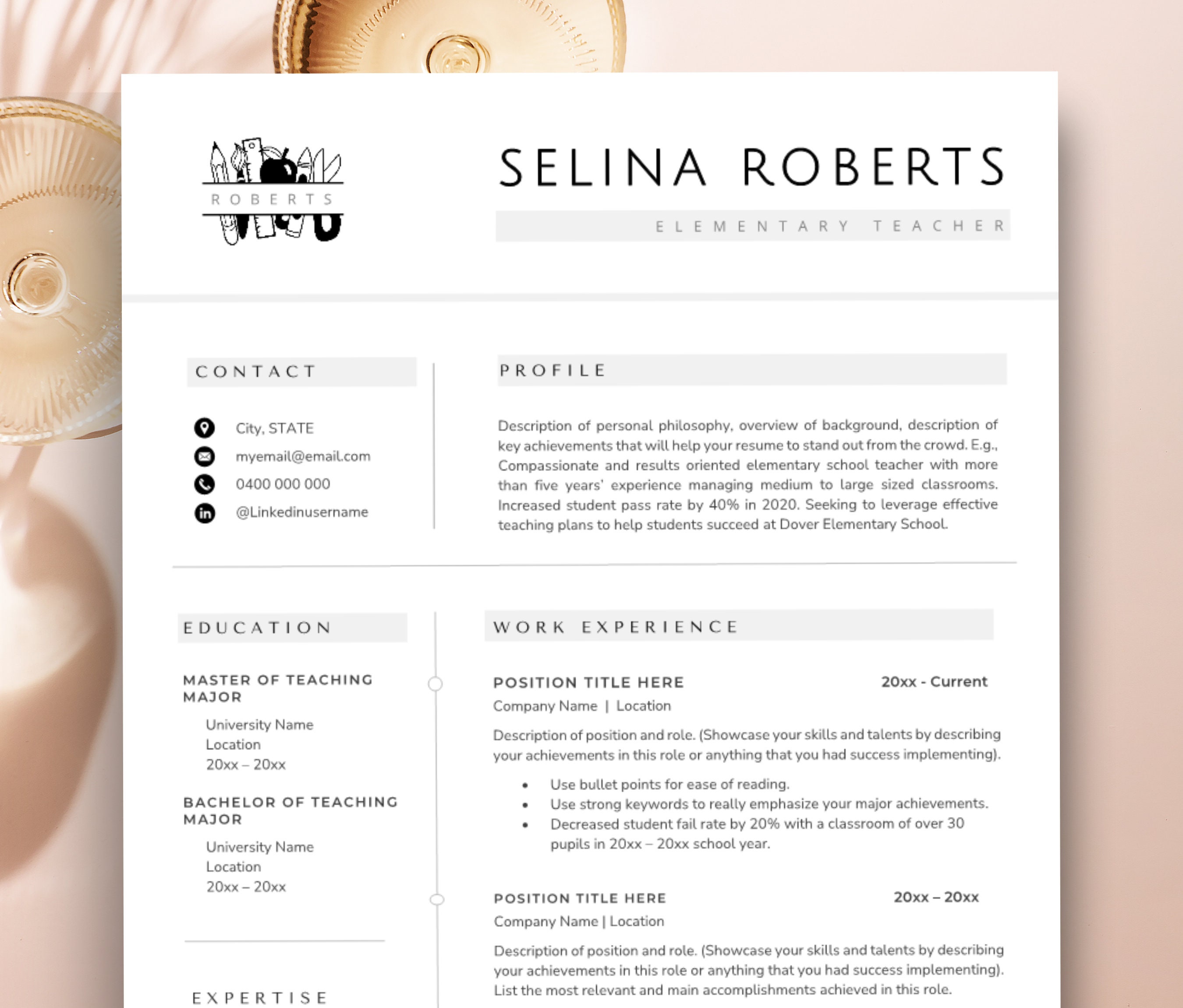Resume Template Teacher, Modern Resume Template + Cover Letter ...