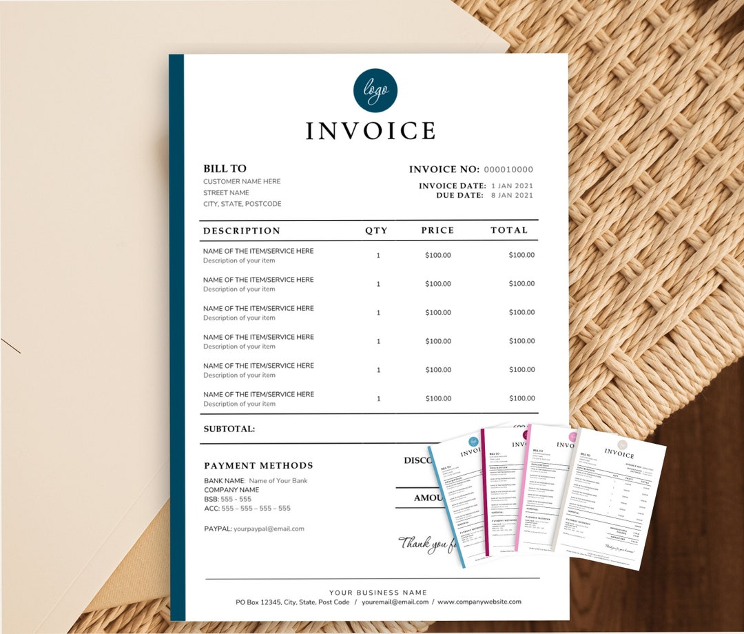 Minimalist Invoice Template, Small Business Invoice Template, Interior ...