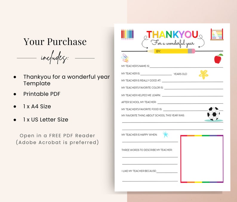 All About My Teacher Printable, Teacher Appreciation Week Template ...