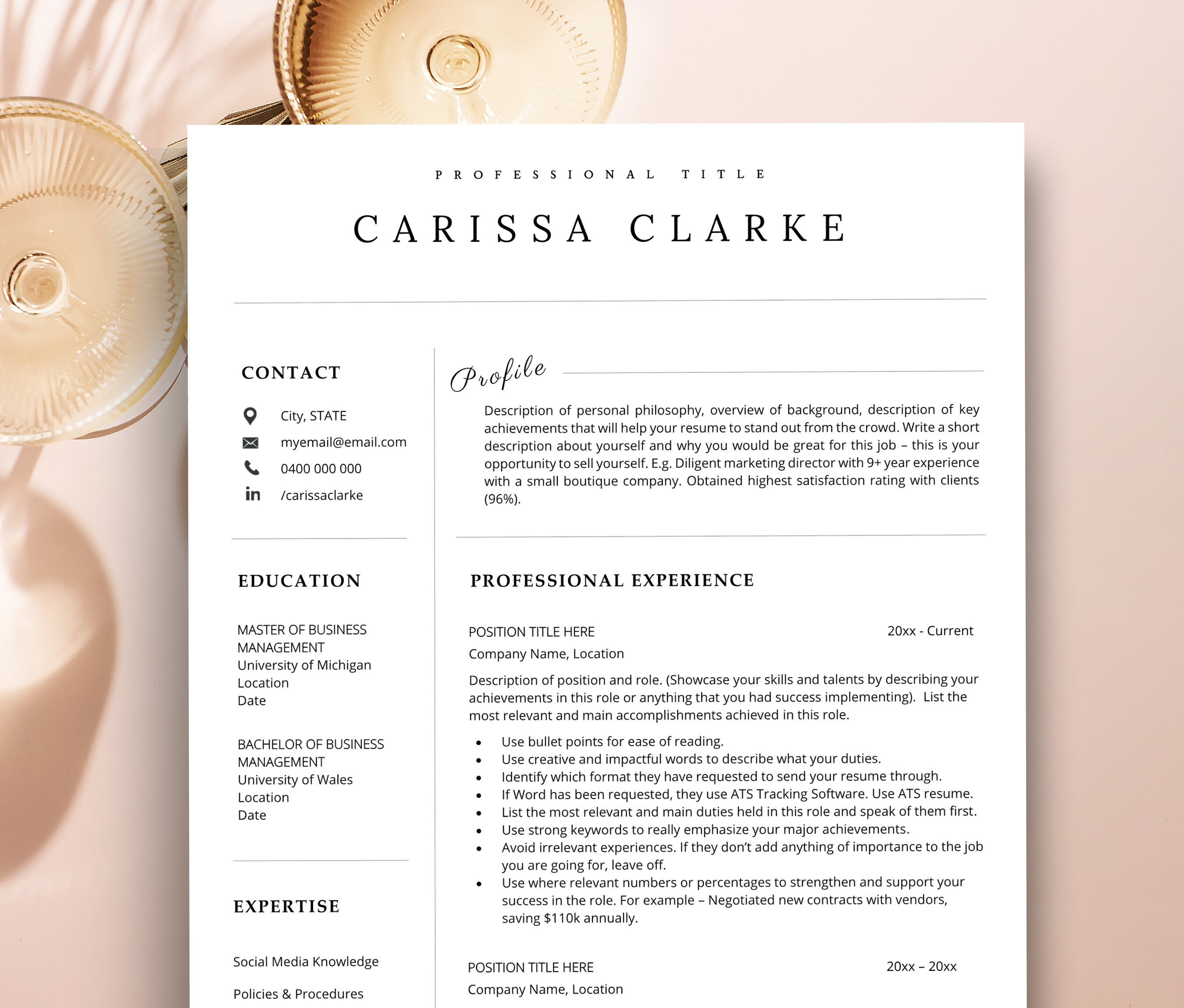 Sales & Marketing Resume Template for Word Advertising - Etsy