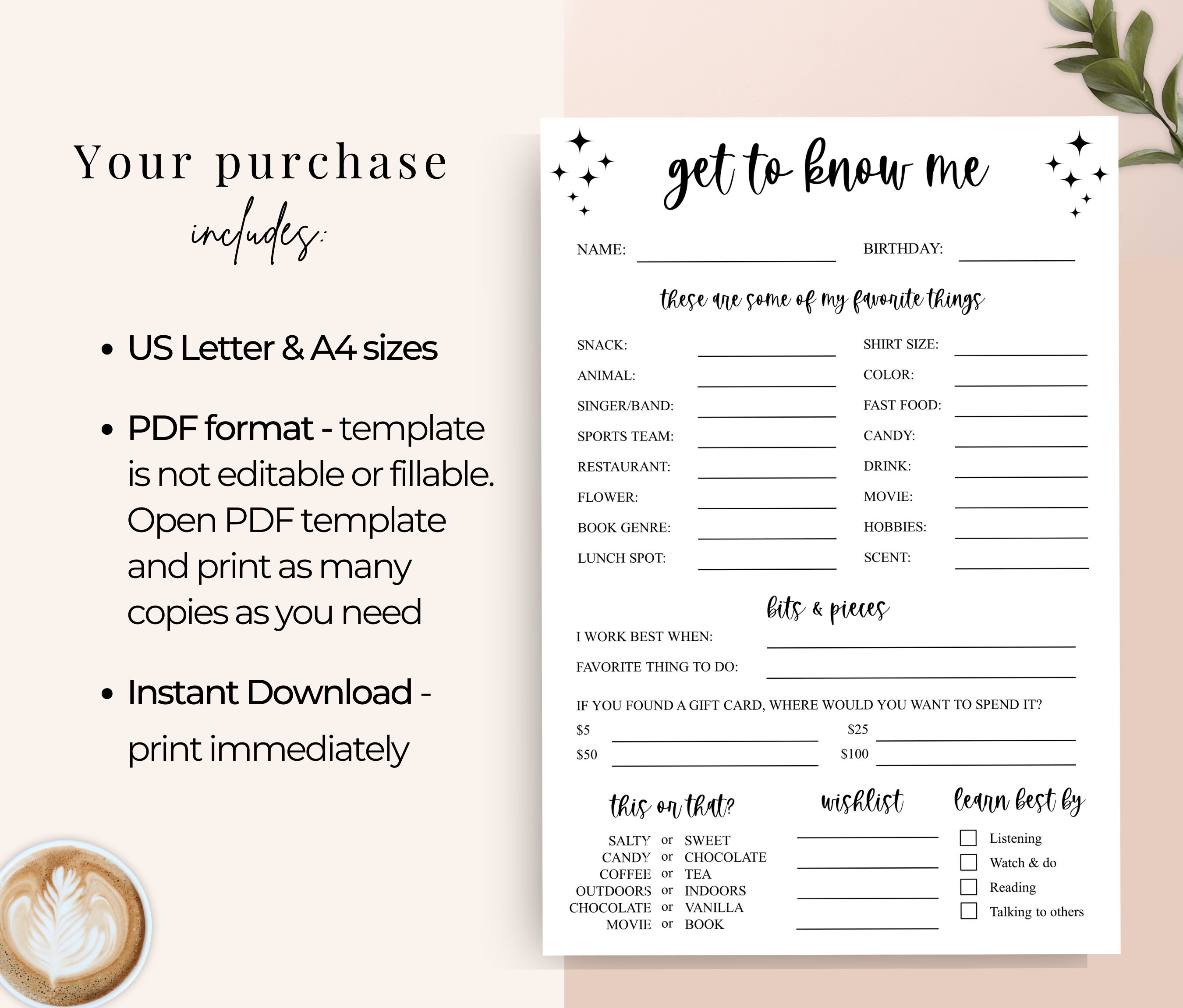 Get to Know You Questions, All About Me Survey, Coworker Questions ...