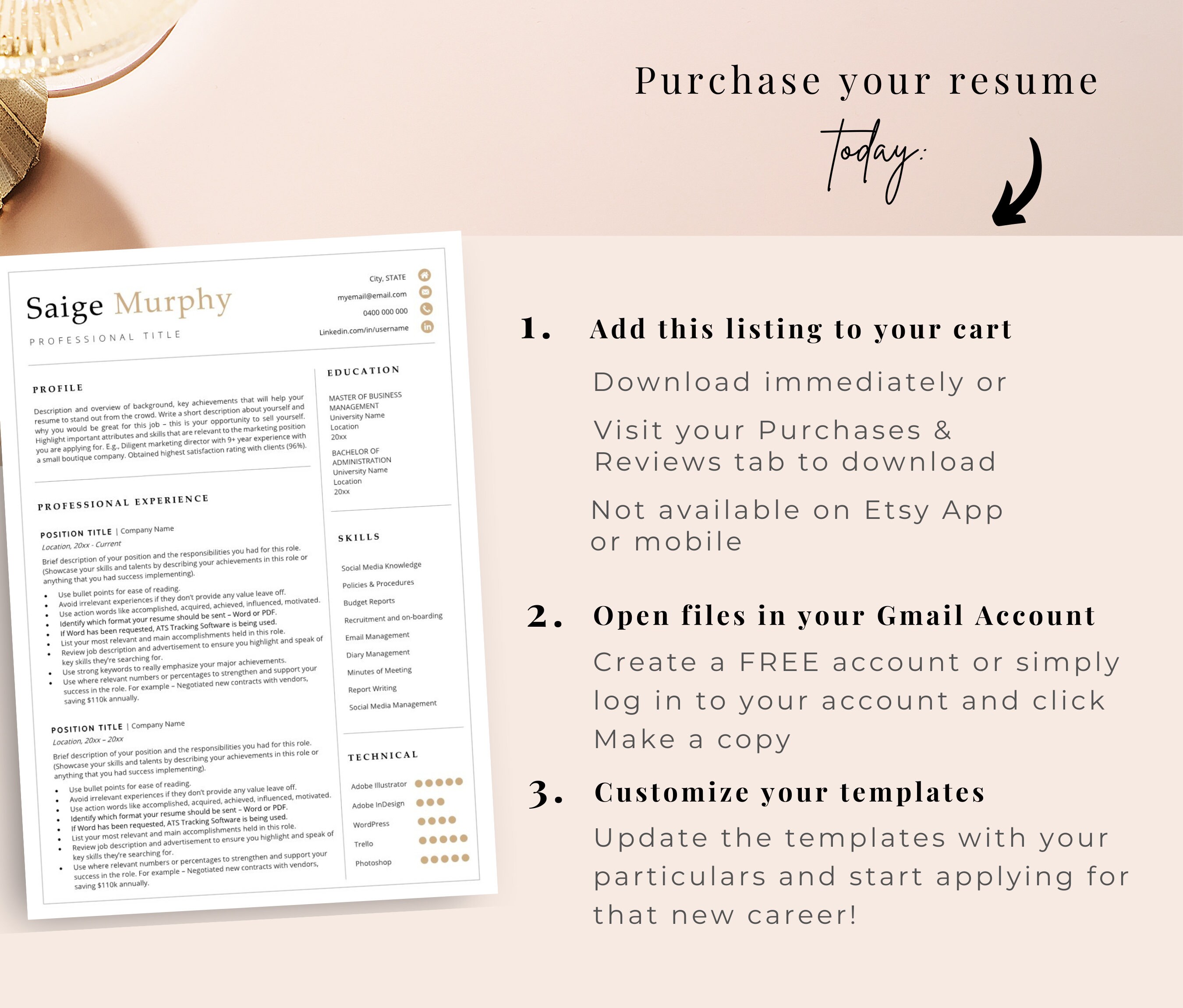 CV Template Modern Google Docs Resume, Two Column Resume Templte for ...