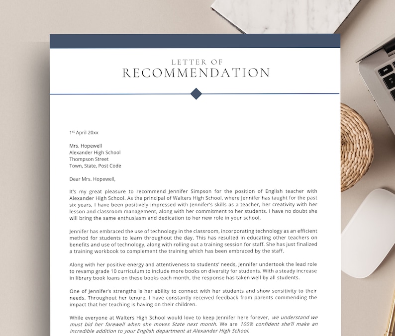 Reference Letter for a Teacher, Letter of Recommendation Template ...