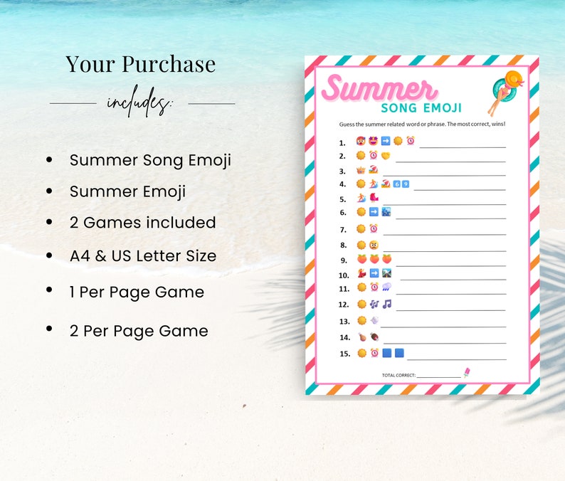 Summer Emoji Pictionary Game, Printable Summer Game, Summer Party Games ...