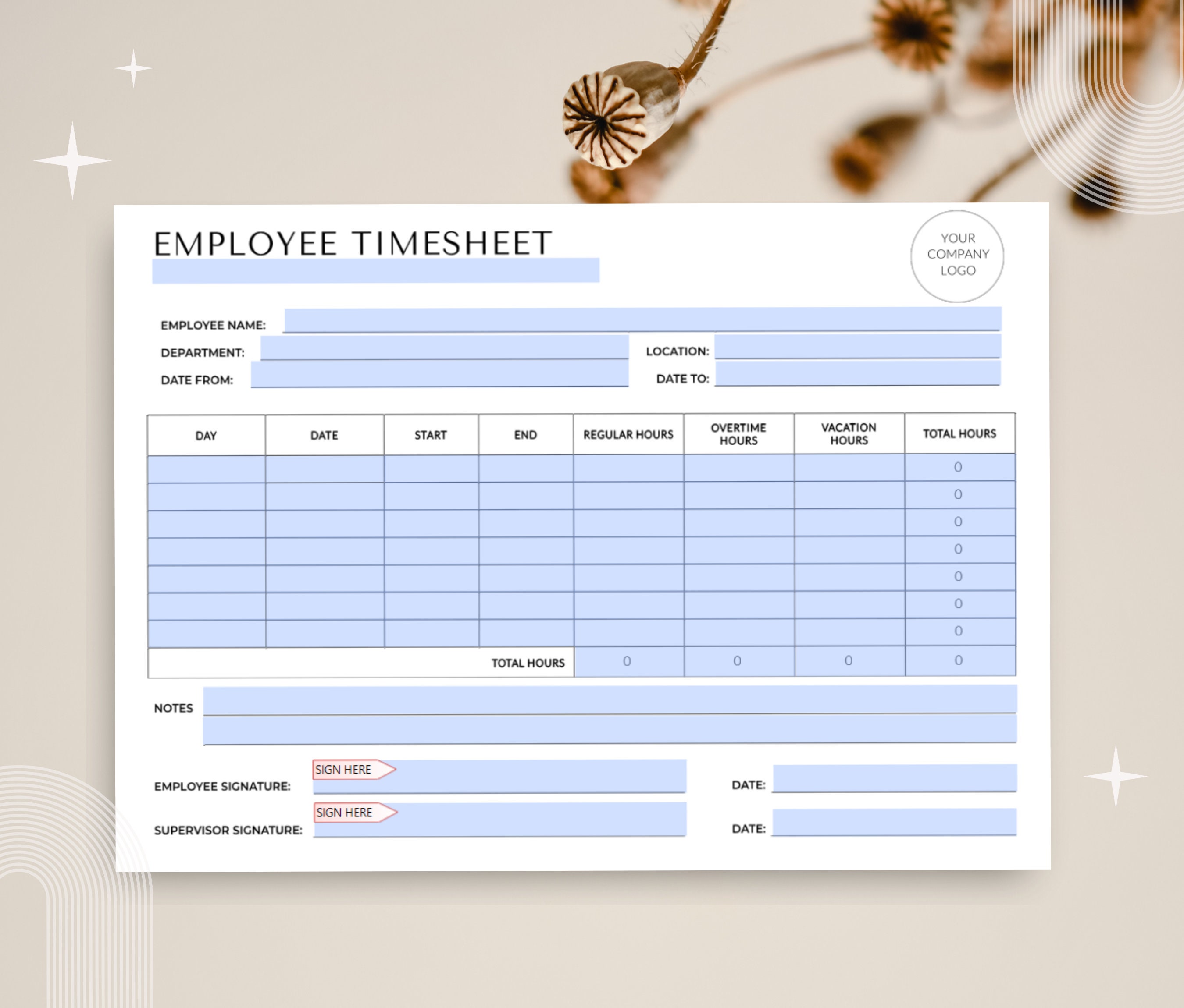 Timesheet Fillable PDF, Timesheet Tracker, Employee Timesheet ...