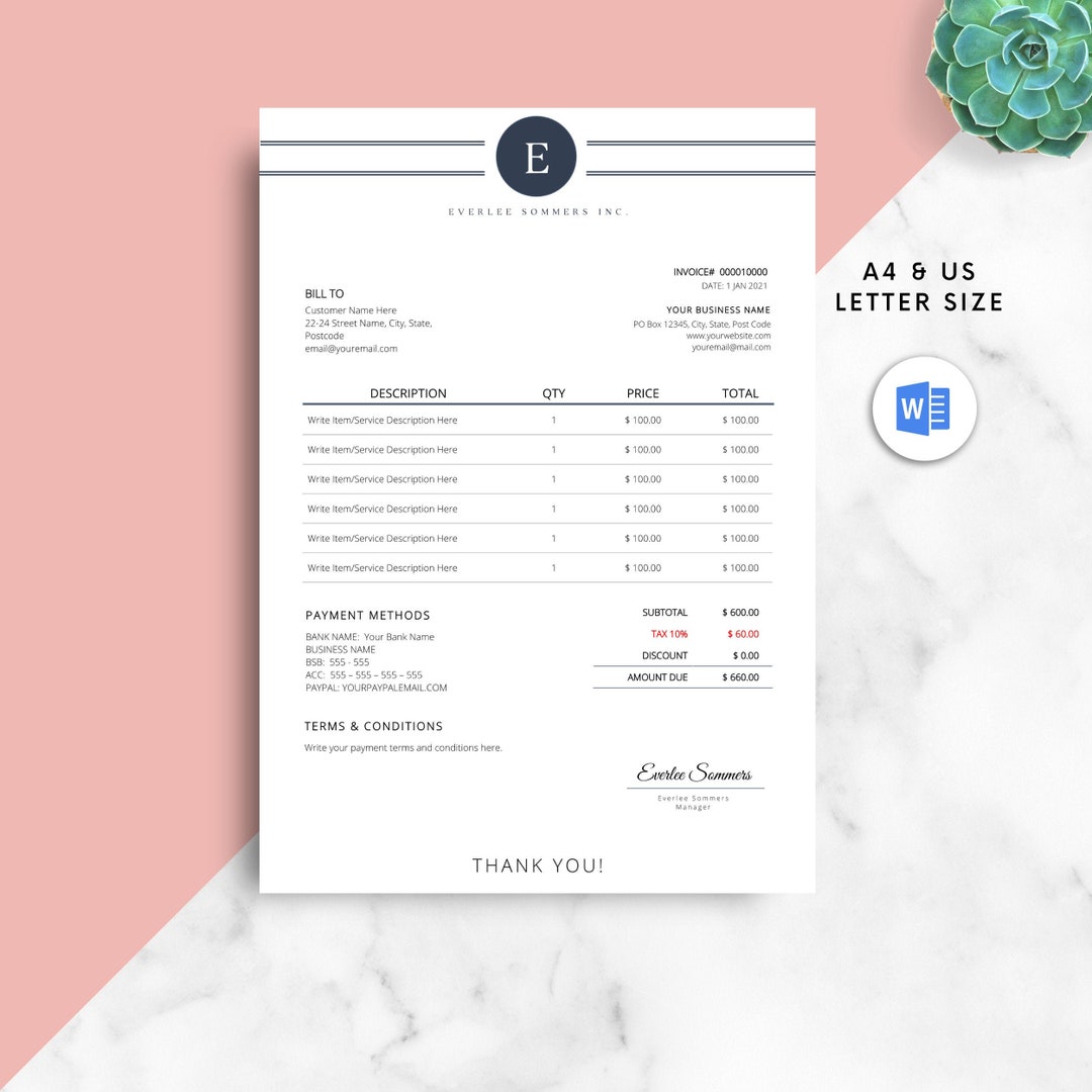 Modèle de facture Modèle de facture modifiable Facture - Etsy France