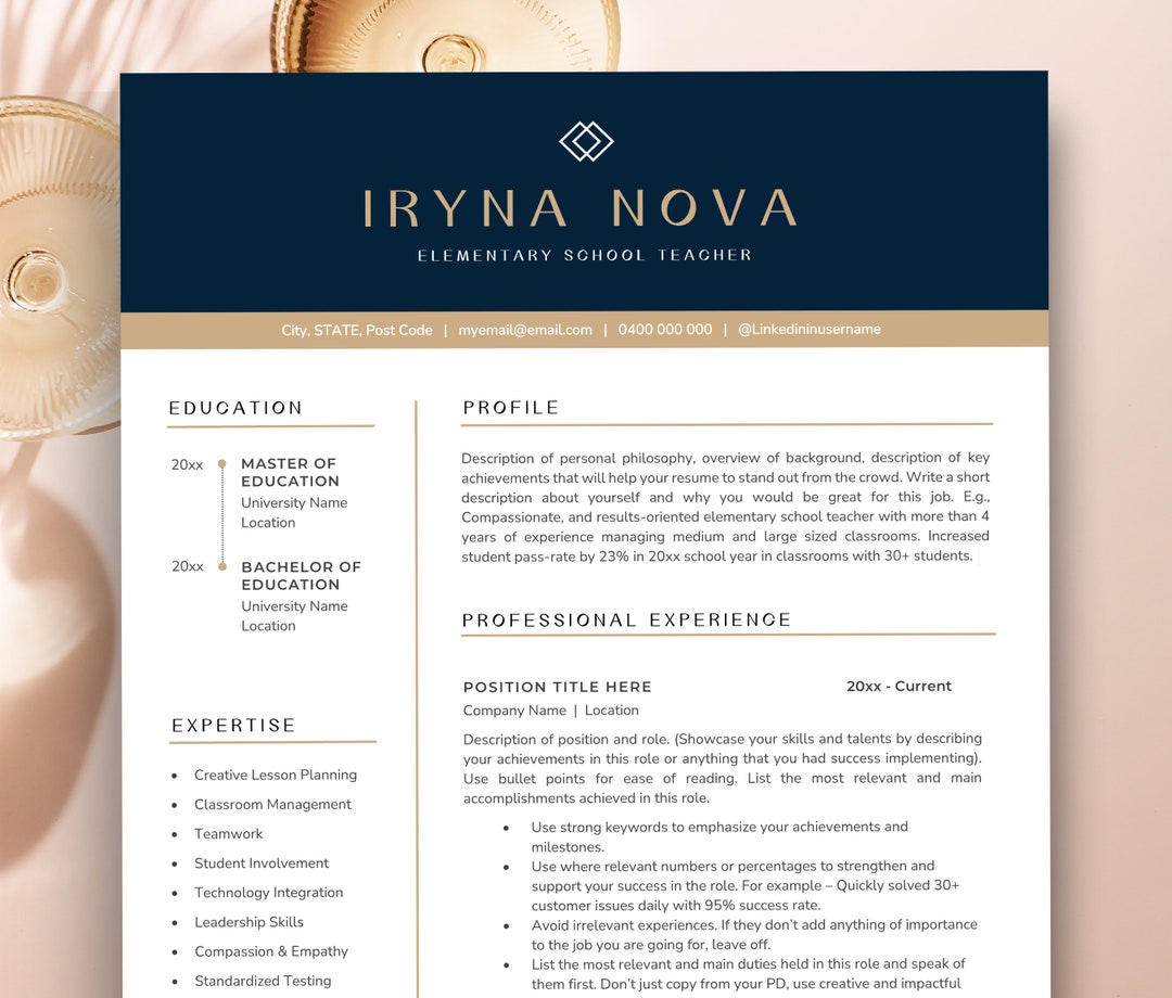 Teaching Resume Template, Teacher Resume and Cover Letter 1 Page Resume ...