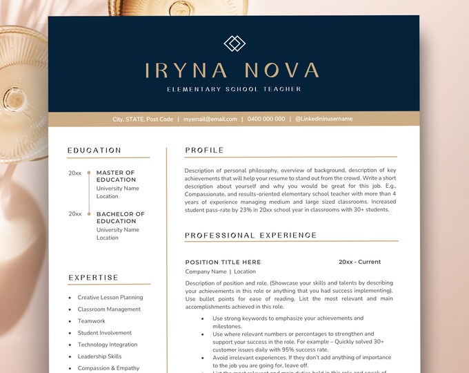 Teacher Resume Template for Word and Pages, 1, 2 and 3 Page Resume ...