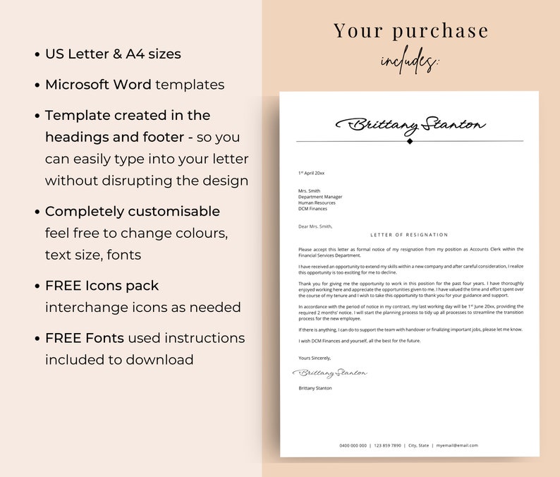 Letter of Resignation, Resignation Letter Template, MS Word & Pages, 2 ...