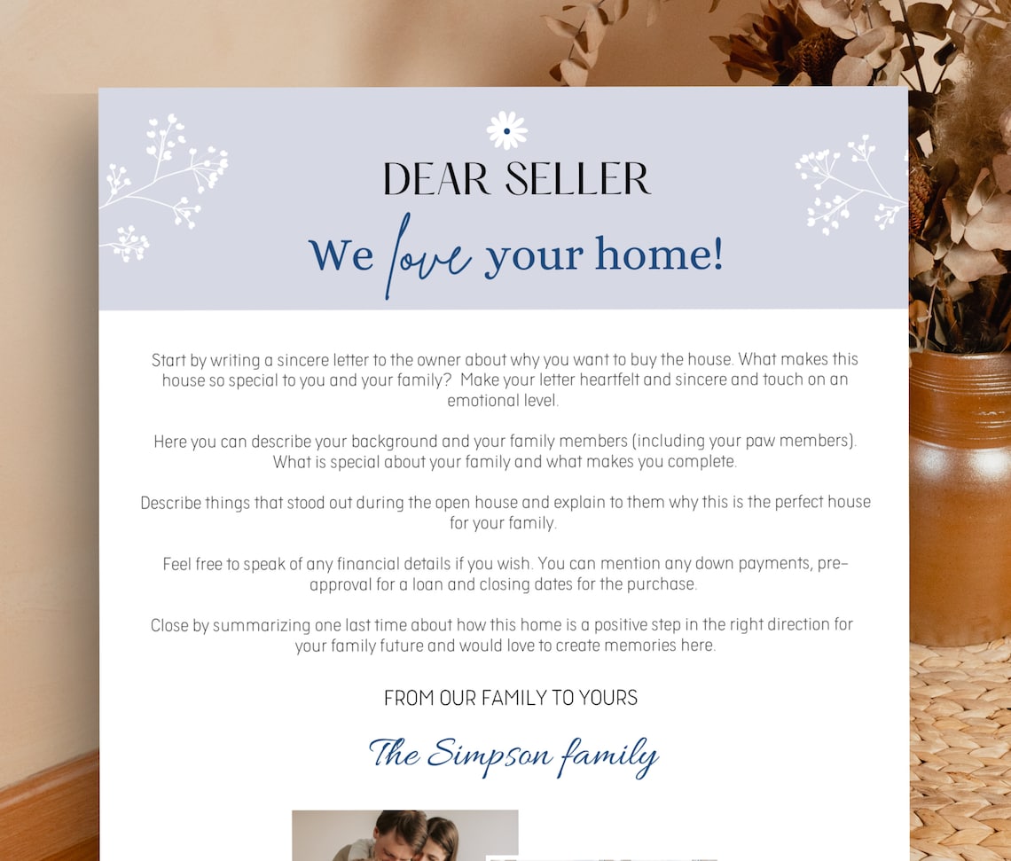 Home Offer Letter Template, We Love Your Home, Dear Seller, Letter to ...