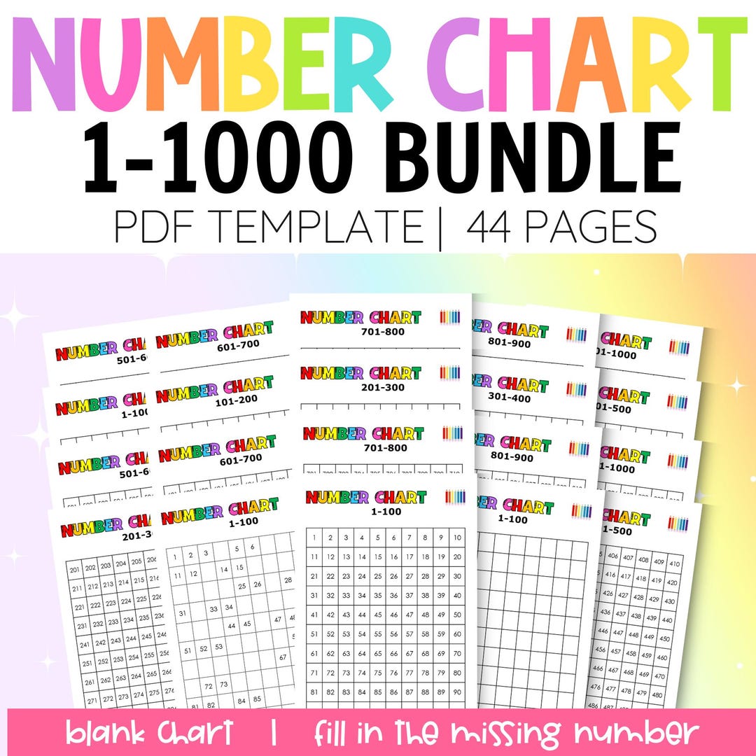 1 to 1000 Number Chart, Missing Number Chart, Write the Missing ...