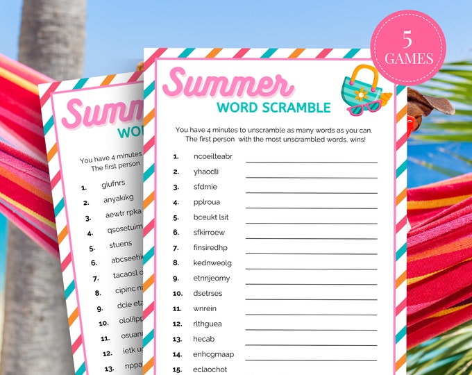 Summer Word Scramble Printable Game for Kids and Adults W/ Answers, 15 ...