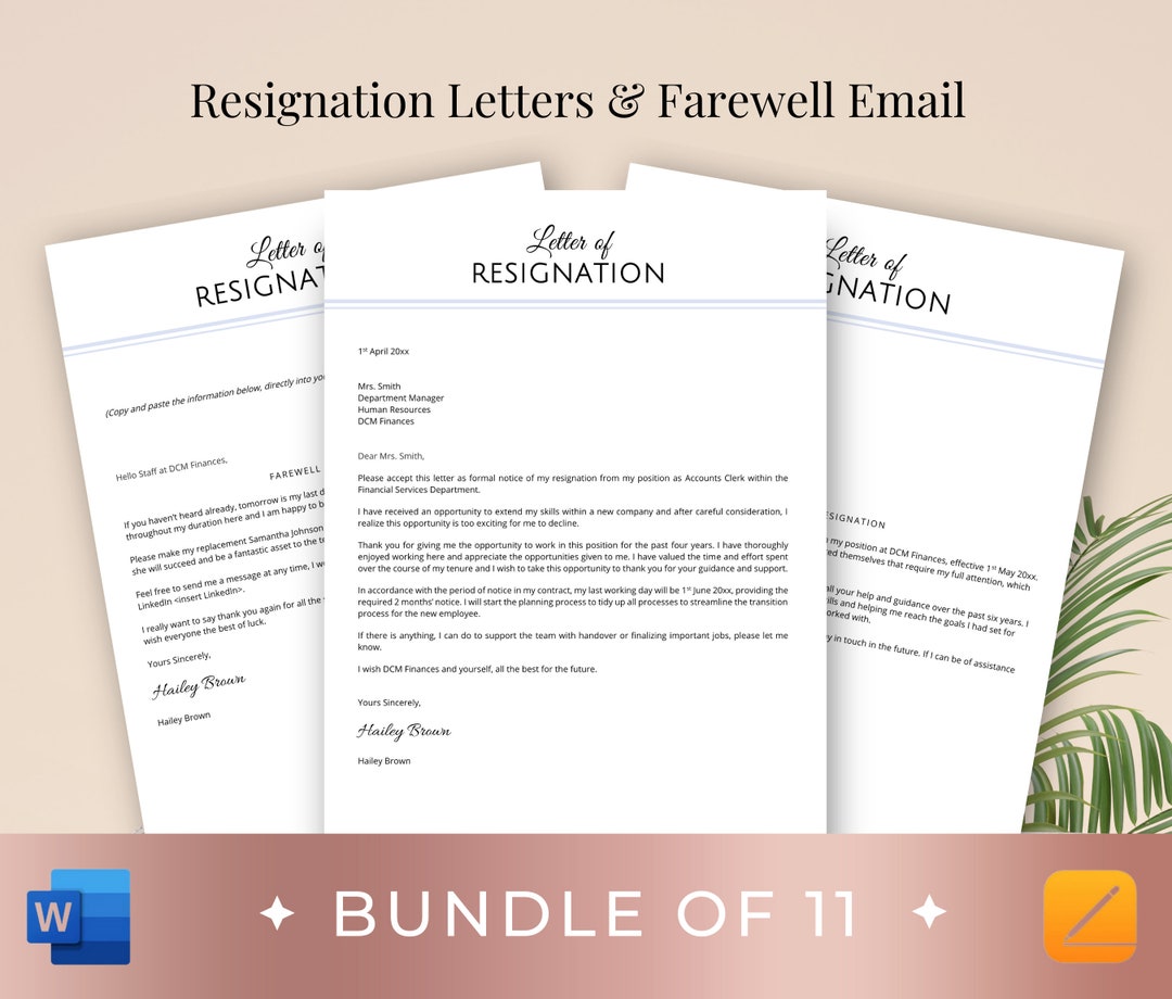 Resignation Letter Template Resignation Template Microsoft - Etsy