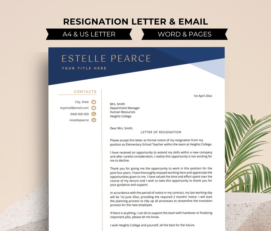 Teacher Letter of Resignation, Resignation Letter Template, Resignation ...
