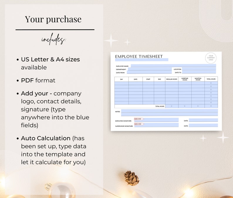 Timesheet Fillable PDF, Timesheet Tracker, Employee Timesheet ...