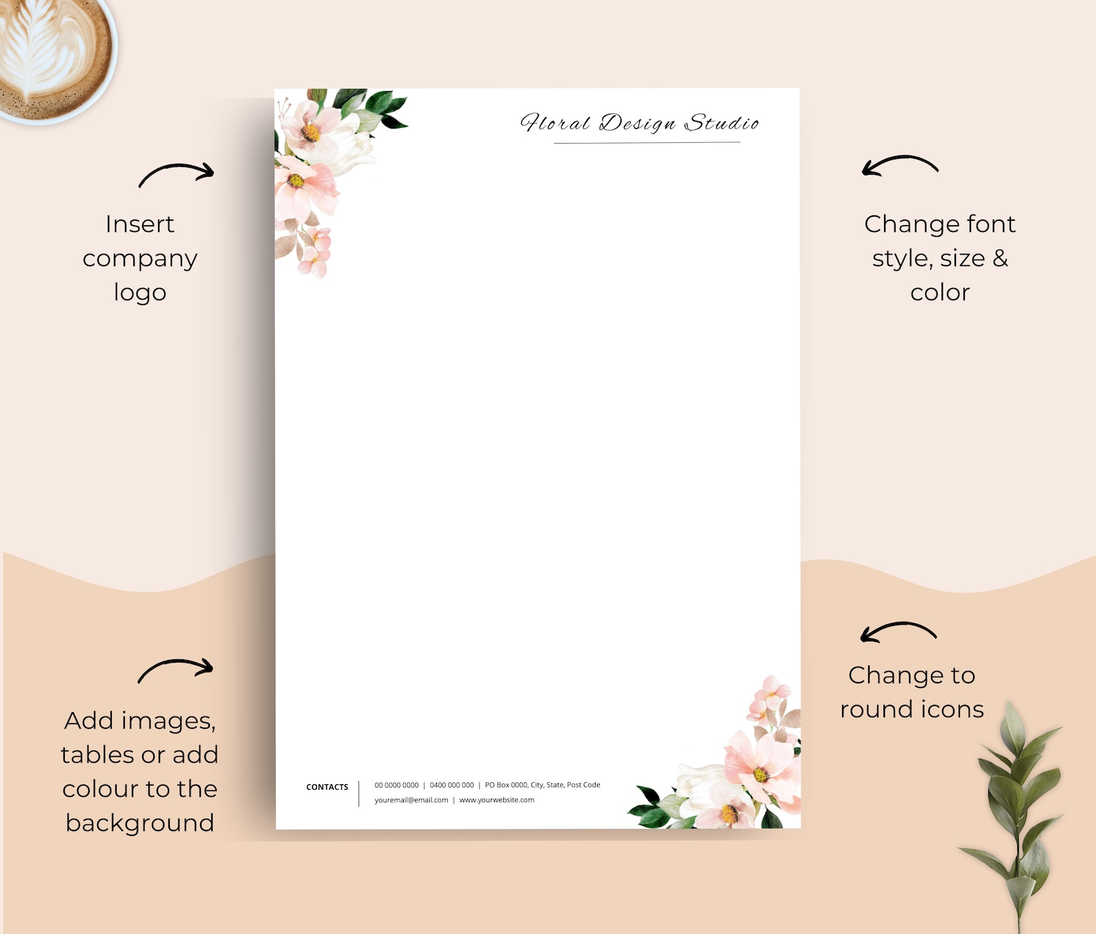 Floral Letterhead Template, Personal Letterhead for Word, Printable ...