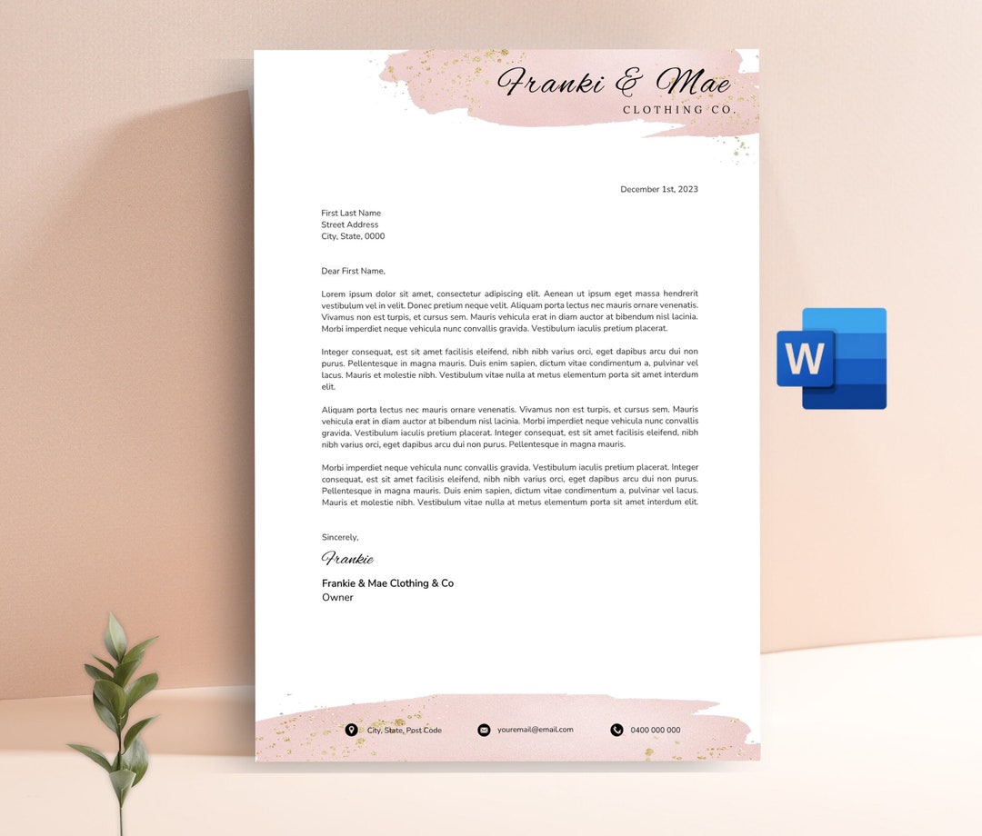 Letterhead Template for Word, Wedding Letterhead, Custom Letterhead ...