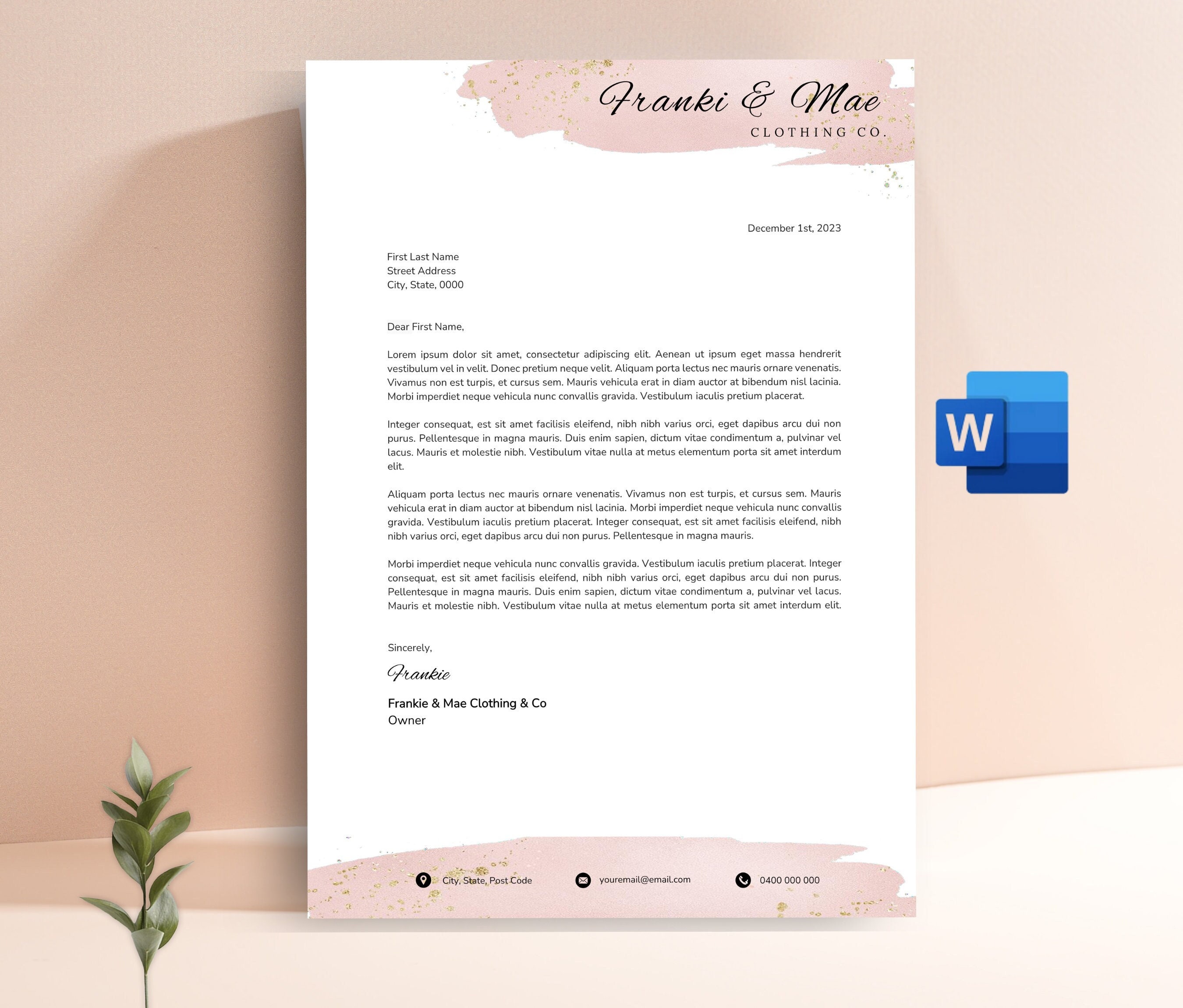 Letterhead Template for Word, Wedding Letterhead, Custom Letterhead ...