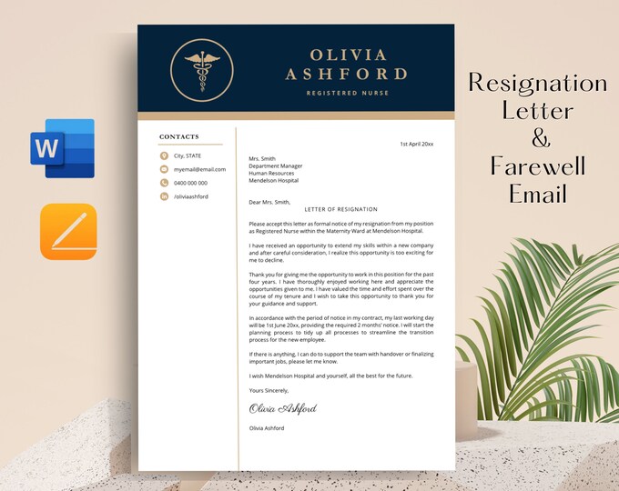 Resignation Template, Letter of Resignation, Notice Letter, Resignation ...