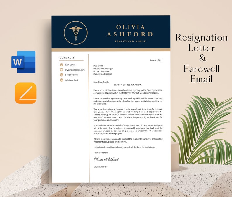 Resignation Template, Letter of Resignation, Notice Letter, Resignation ...