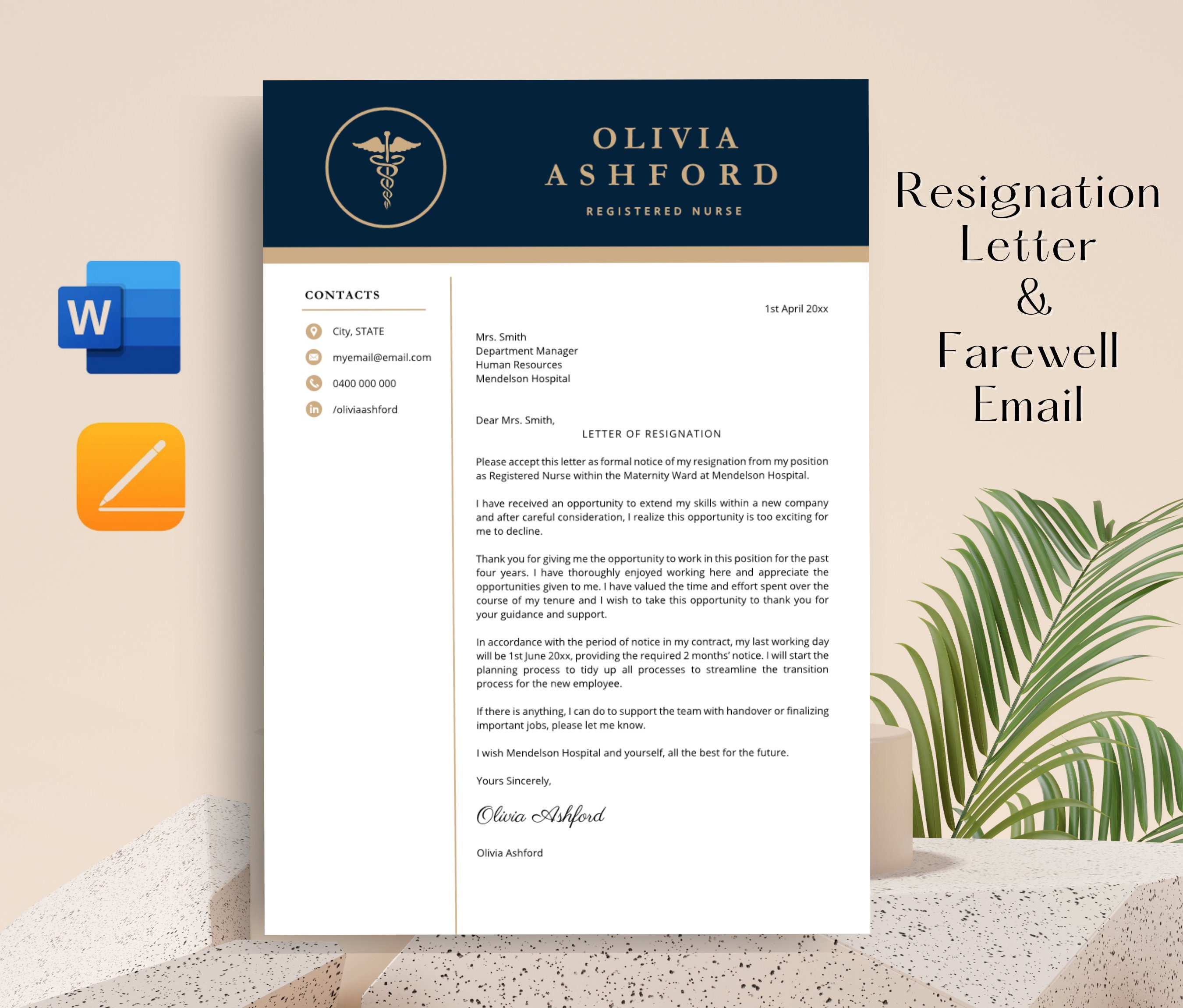 Resignation Template, Letter of Resignation, Notice Letter, Resignation ...