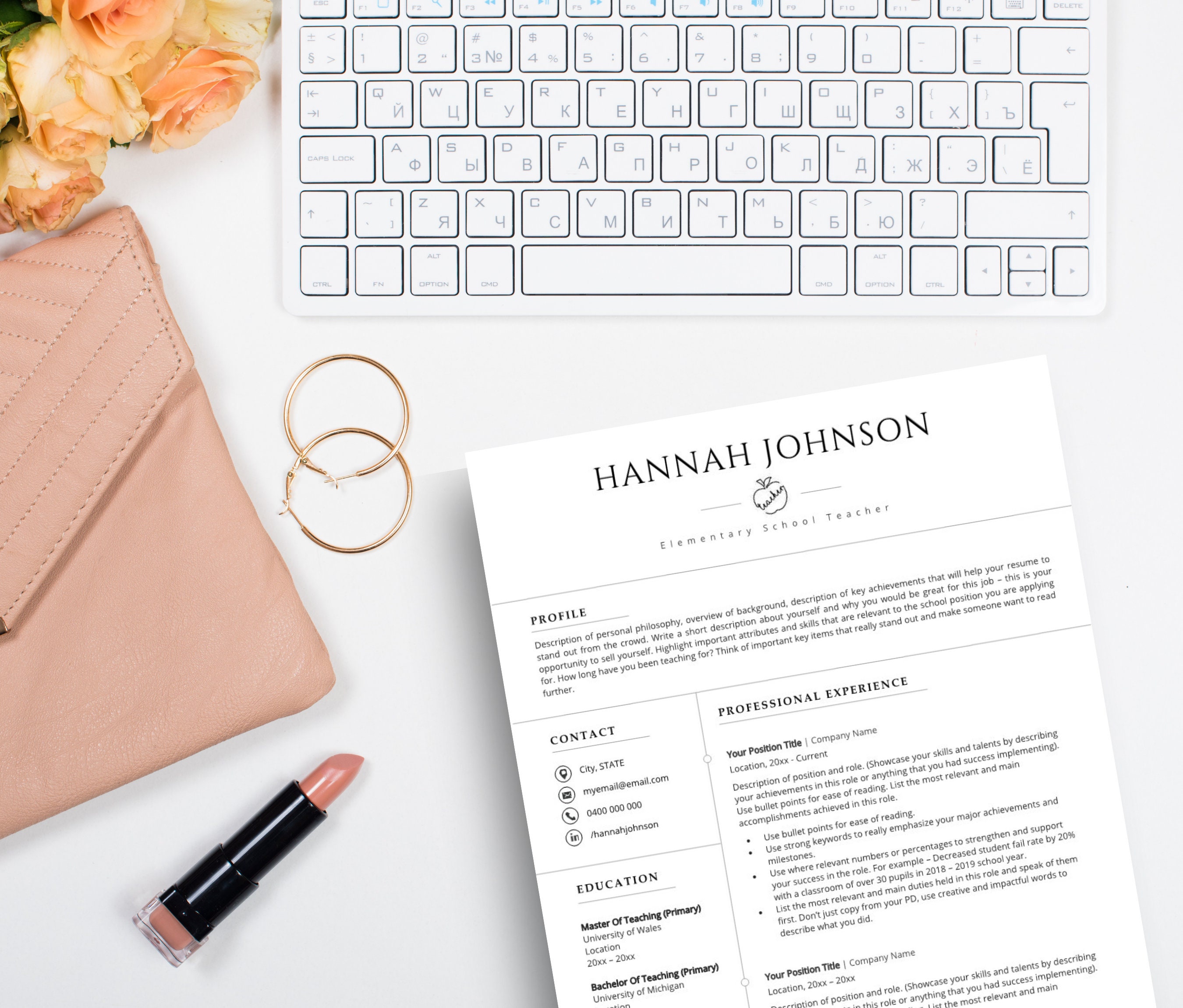 Teacher Resume Template, Word & Pages, CV Template Teacher, Education ...